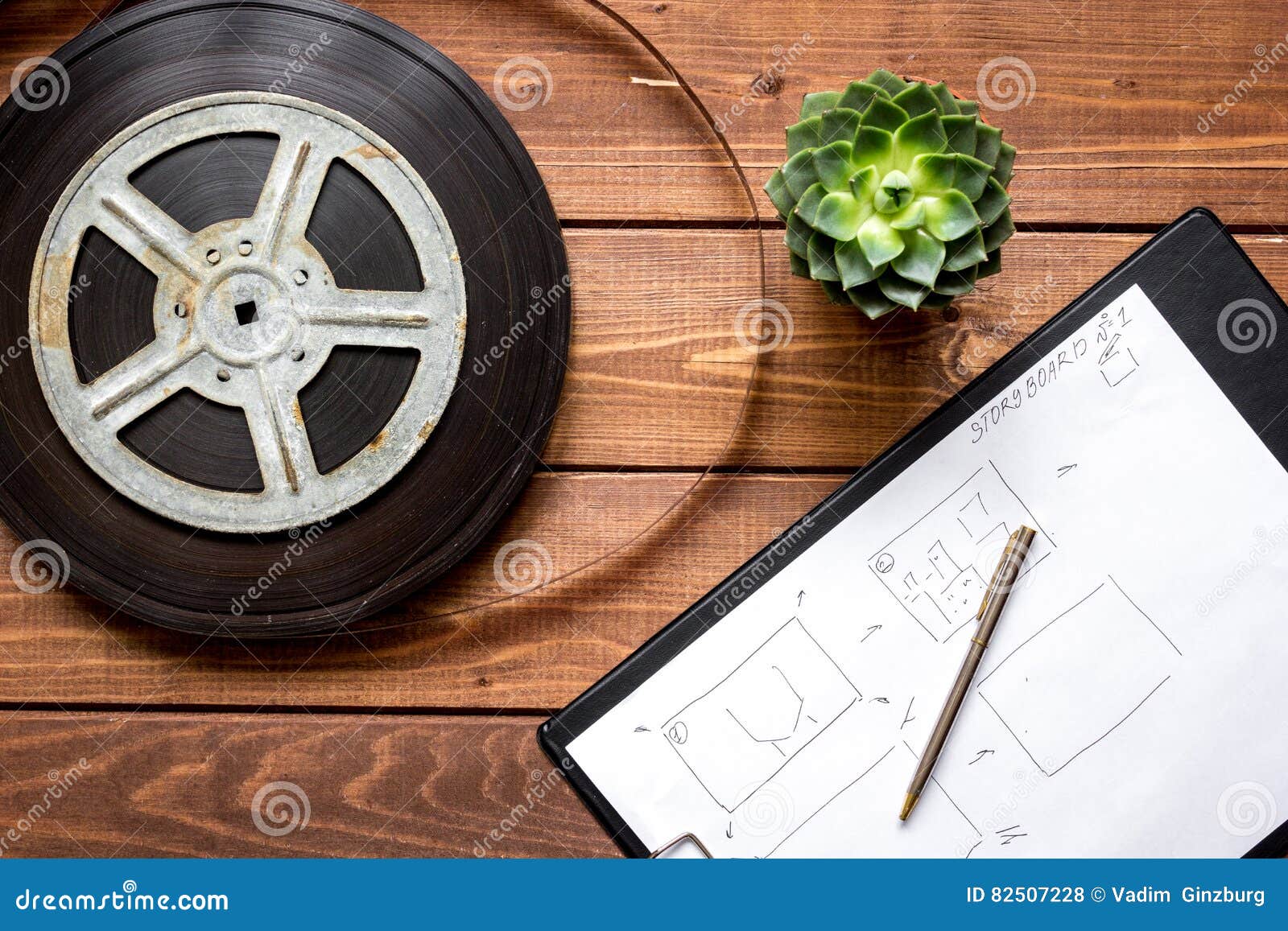 Work Screenwriter on Wooden Background Top View Stock Photo - Image of ...