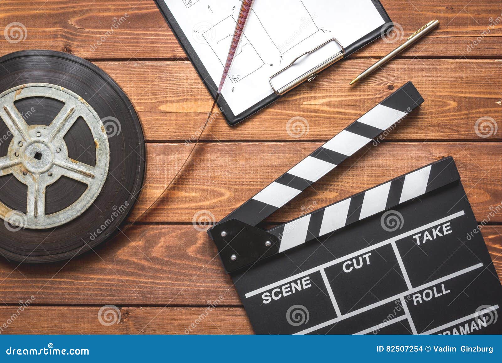 Work Screenwriter on Wooden Background Top View Stock Photo - Image of ...