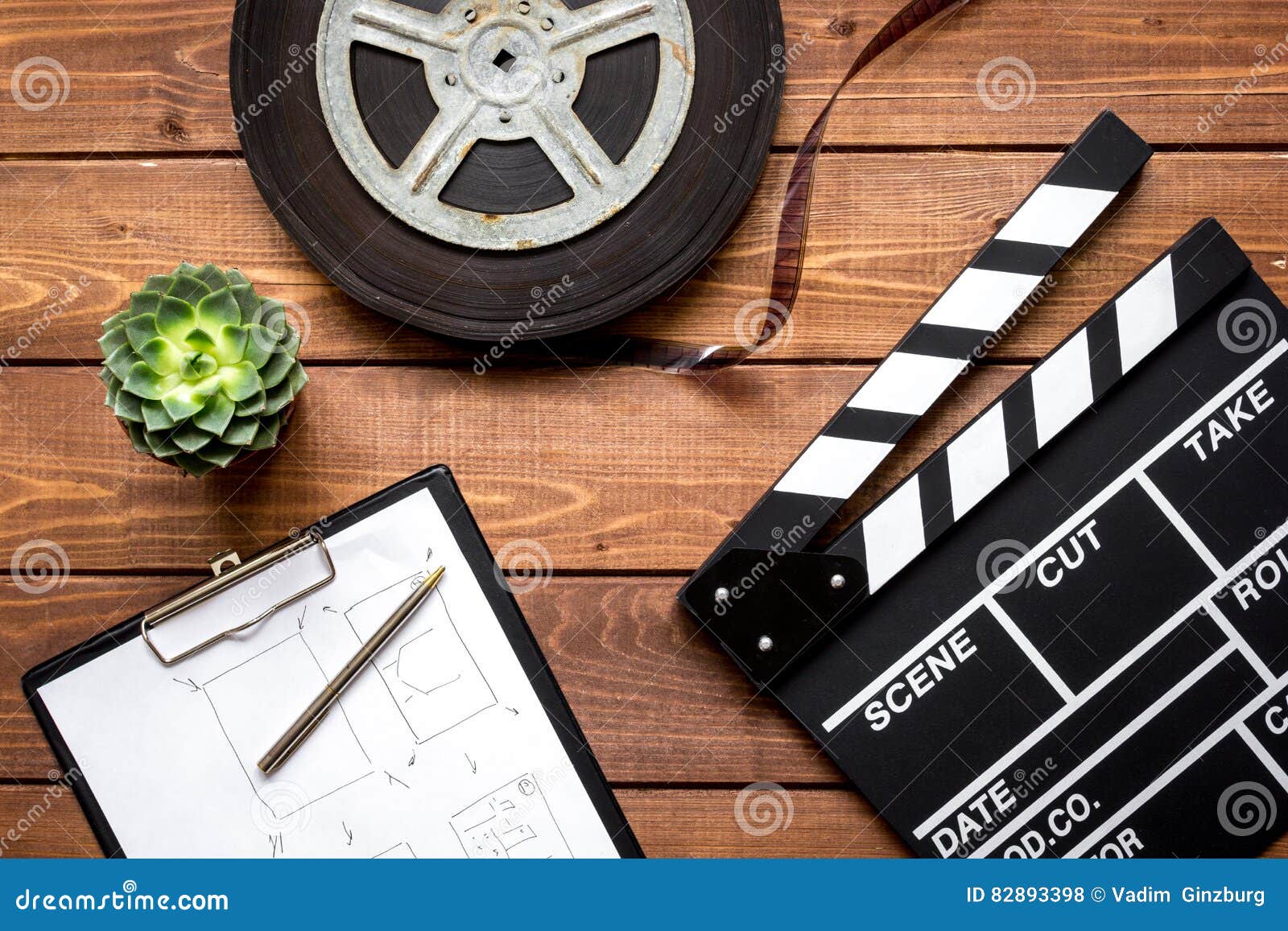Work Screenwriter on Wooden Background Top View Stock Photo - Image of ...