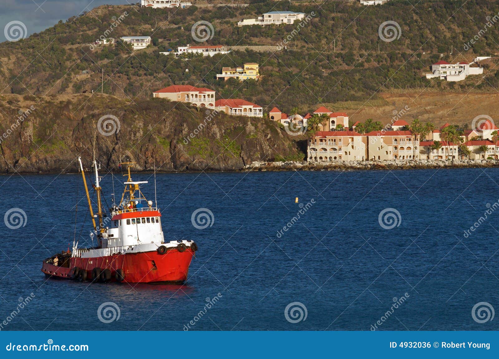 Work at sea stock photo. Image of caribbean, boat, shore - 4932036