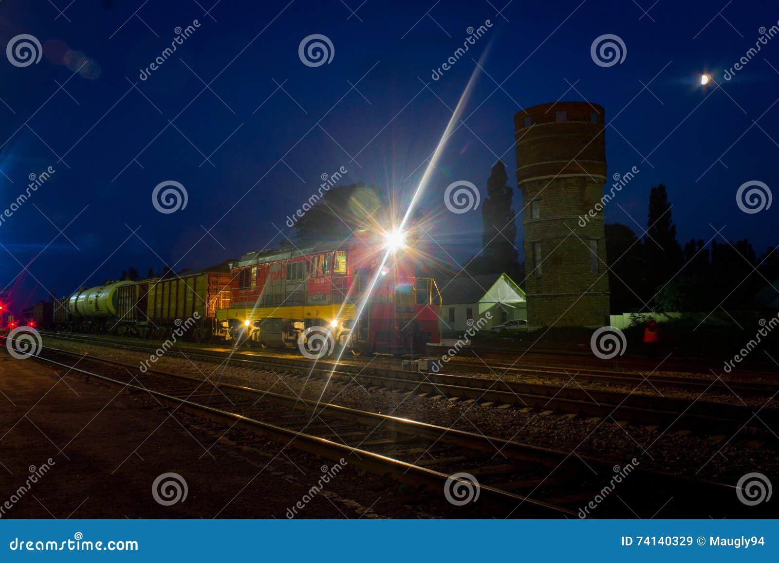 Work of the Shunting Train at Night Station. Editorial Stock Image ...