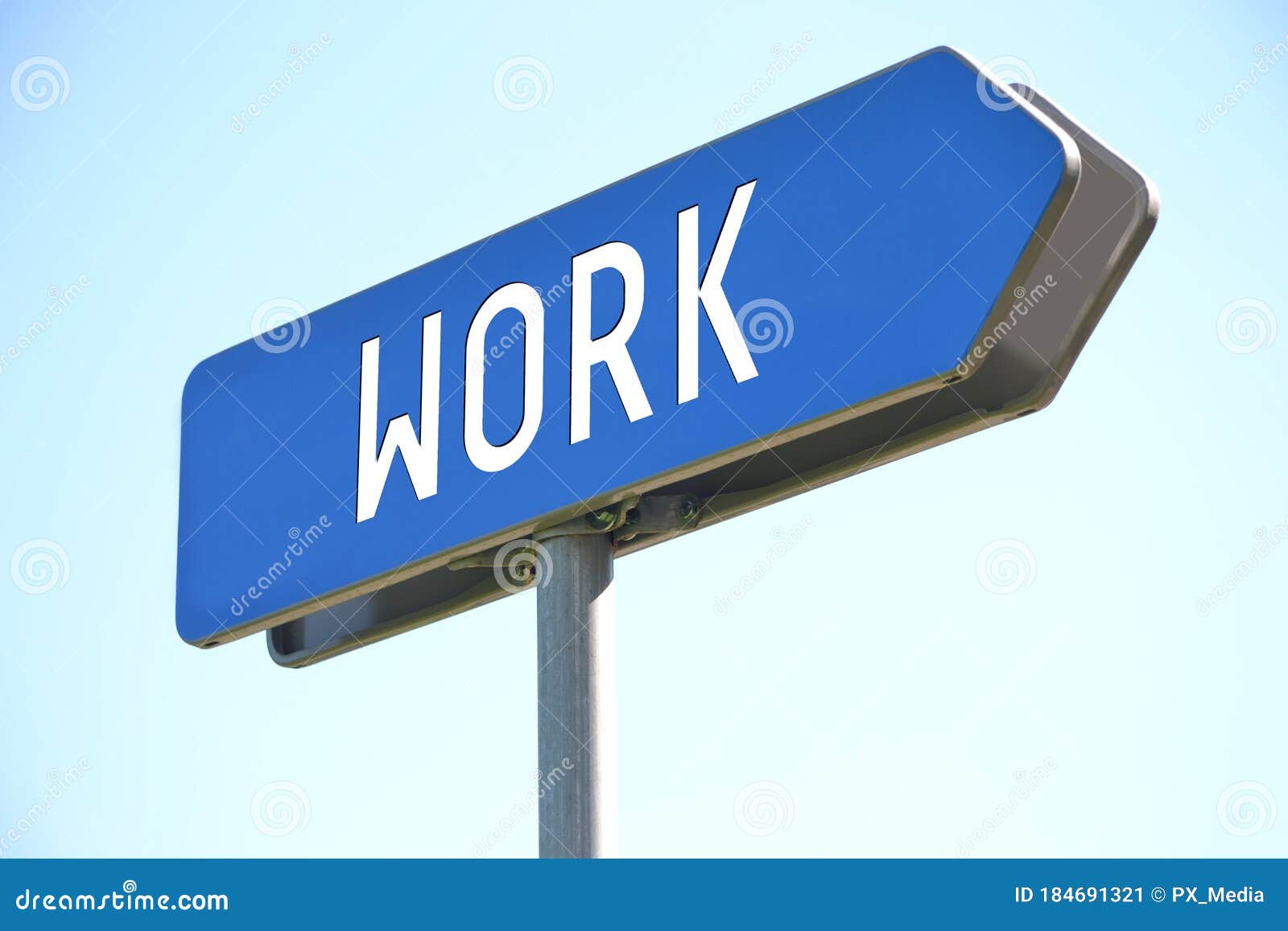 Work - blue signpost, sky stock image. Image of concept - 184691321
