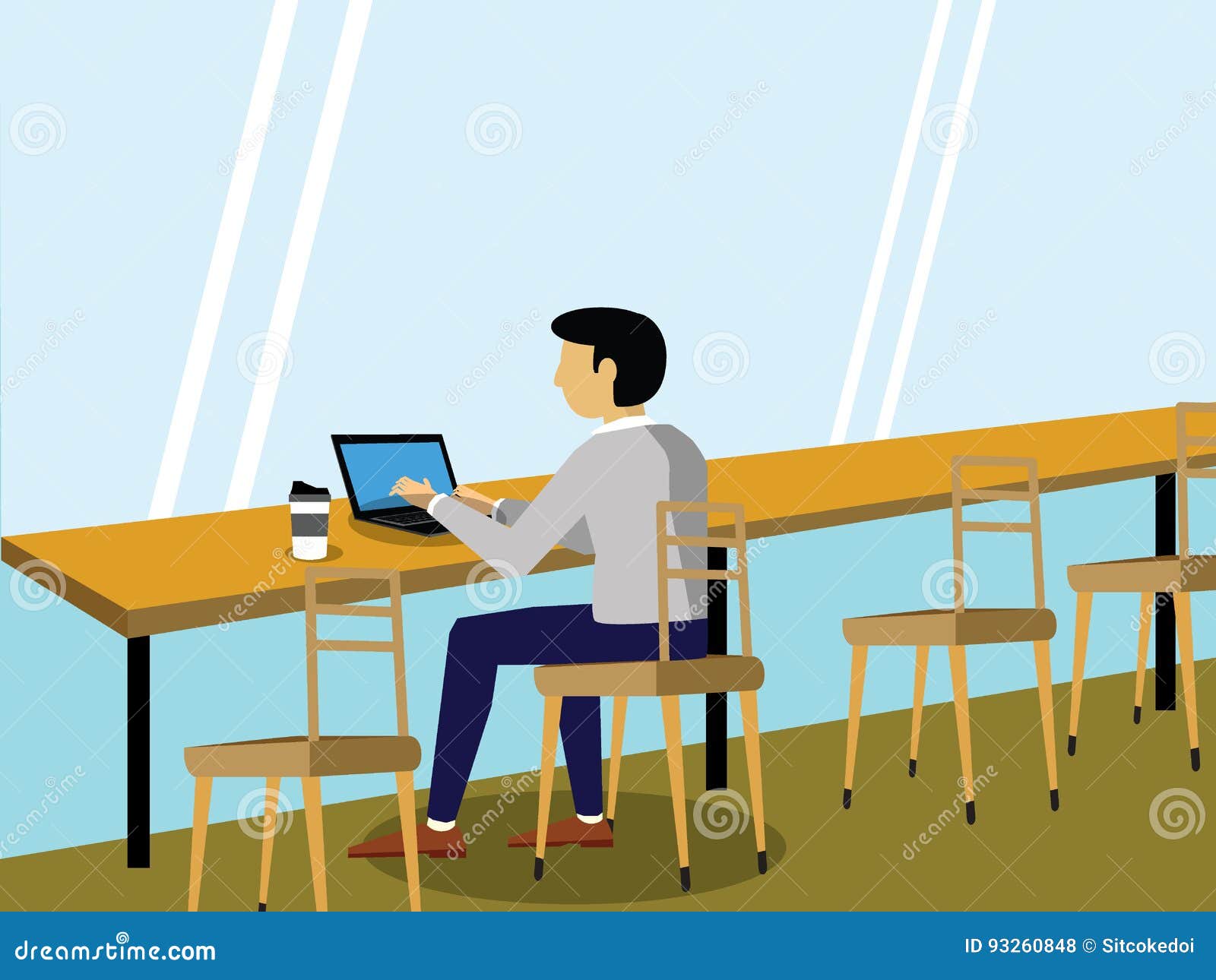 Work sitting in cafe alone stock vector. Illustration of couch - 93260848