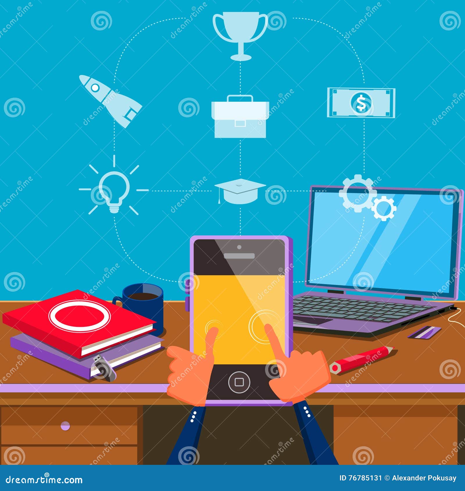 Work with Smart Phone Gadget Cartoon Vector Stock Vector - Illustration ...