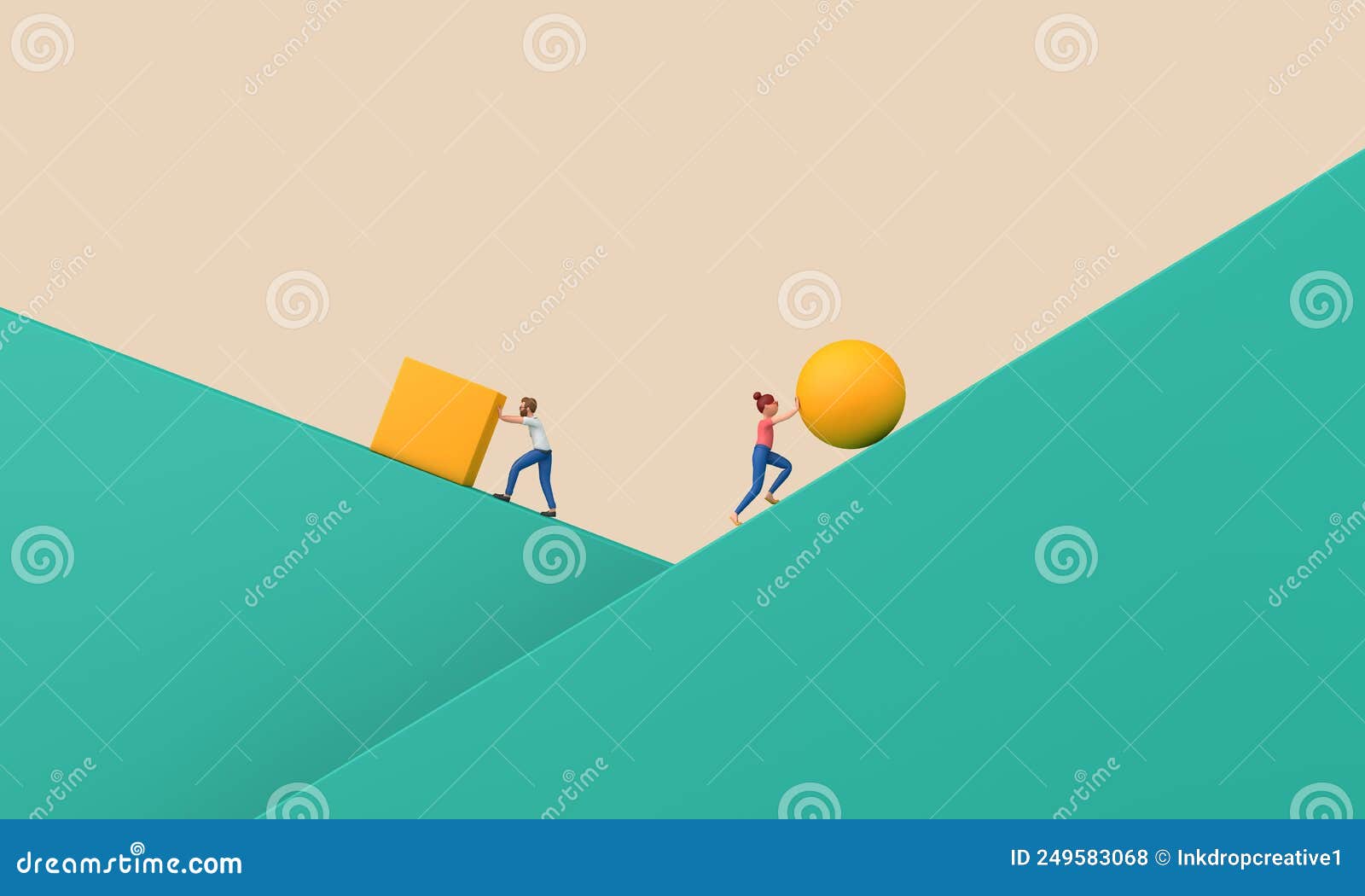 3d Man Pushing A Ball Uphill Royalty-Free Illustration | CartoonDealer ...