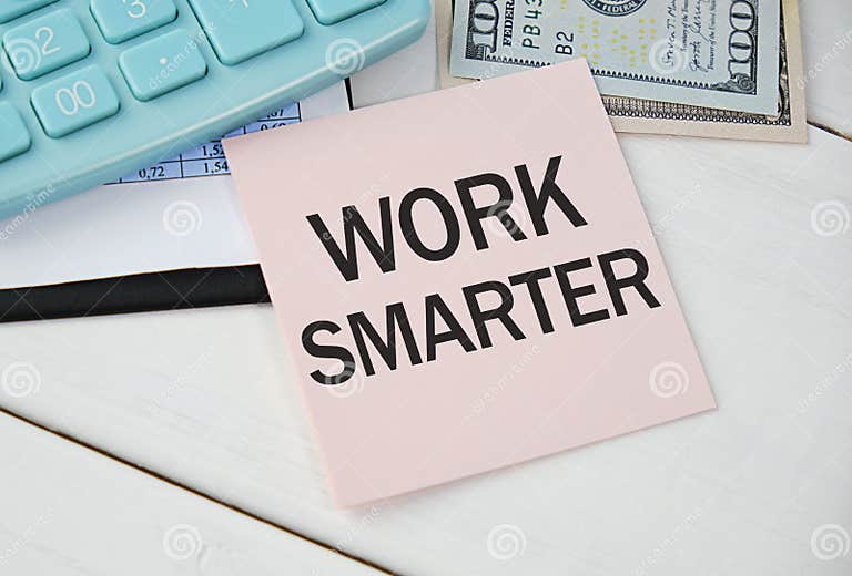 Work Smarter Text on a Blue Card on the Background of Reports Stock ...