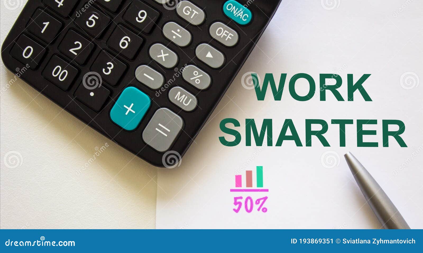 Work Smarter Textt with Pen, Calculator and Graph Stock Image - Image ...