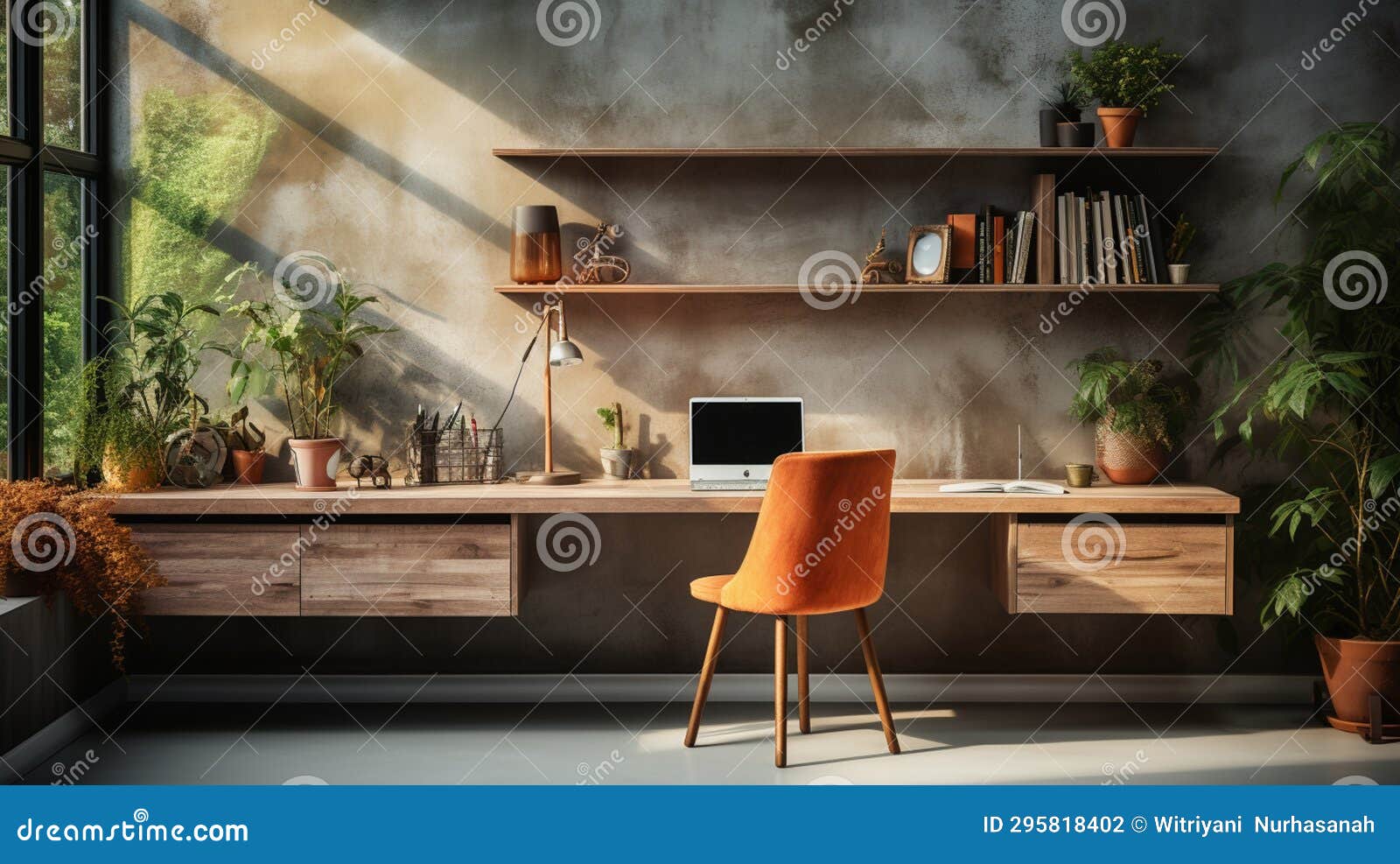 Work Space Comfortable, Modern Workplace, Mockup Wall. Work Space ...