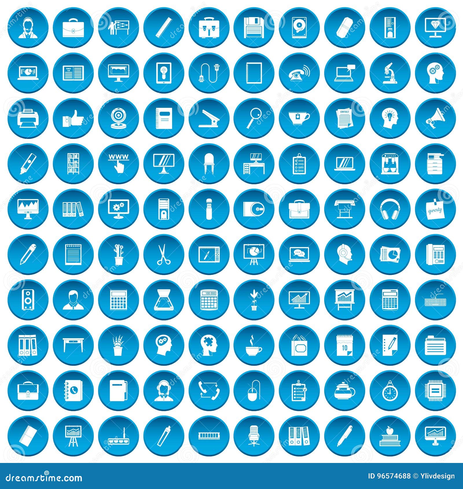 100 Work Space Icons Set Blue Stock Vector - Illustration of document ...
