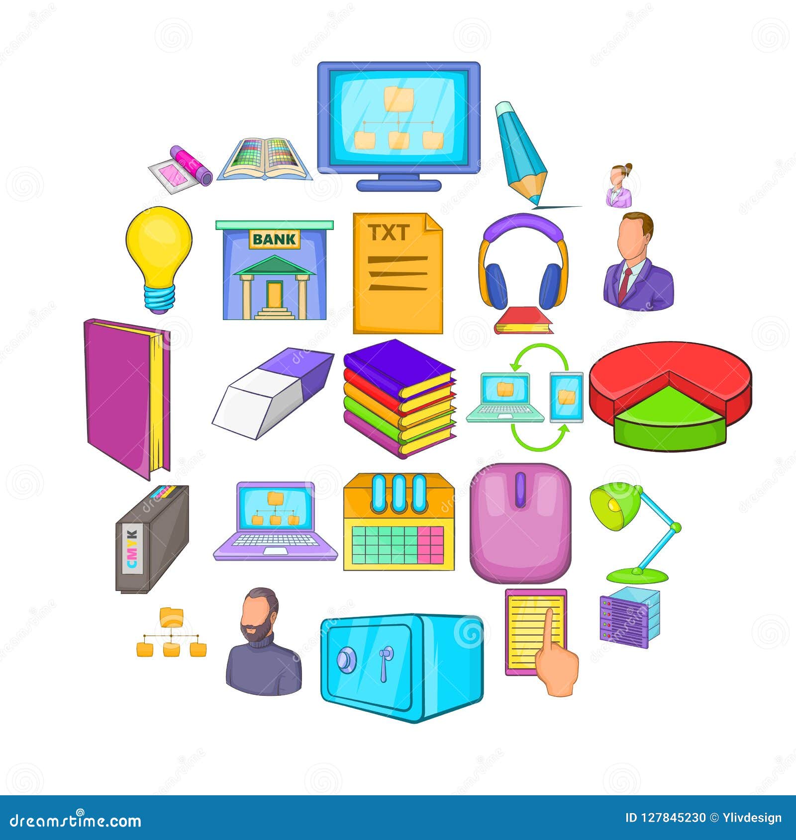 Work Space Icons Set, Cartoon Style Stock Vector - Illustration of ...
