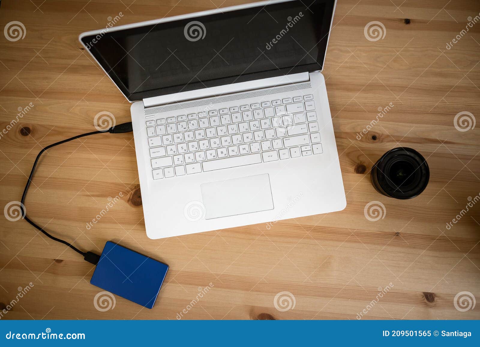 Work Space on Table of Photographer. Minimal Workspace Stock Image ...