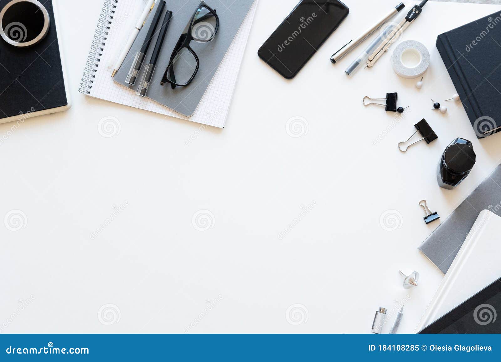 Work Space from Top View on White Background. Minimal Simplicity Flat ...