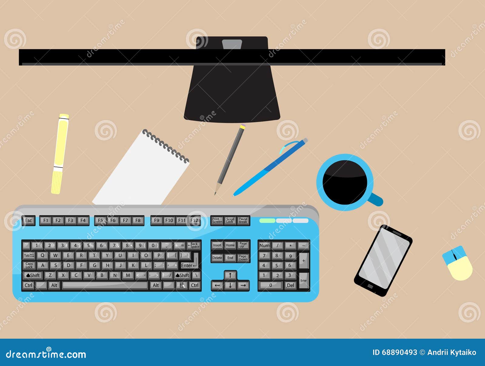 Work space top view stock vector. Illustration of business - 68890493
