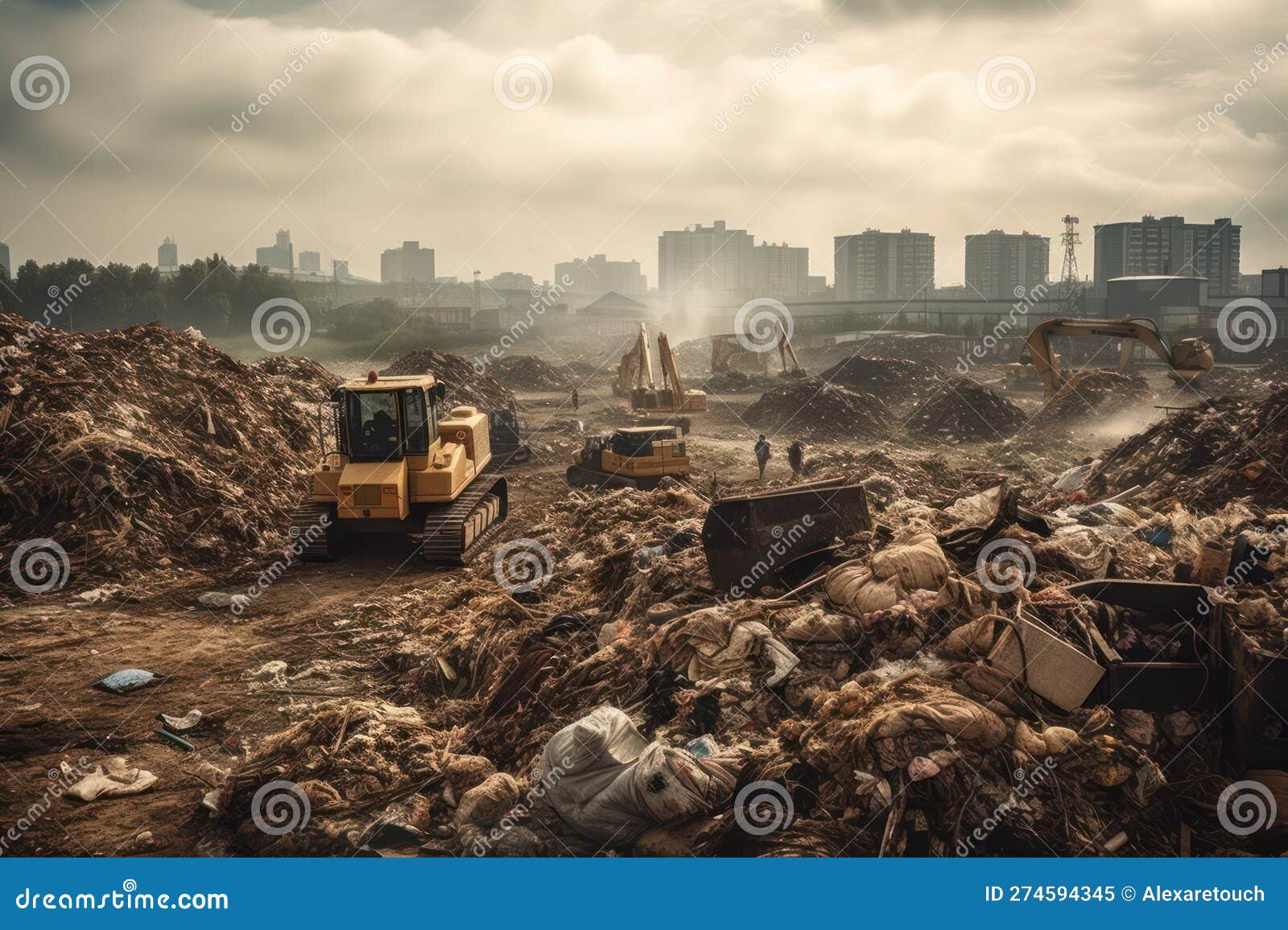 The Work of Special Equipment at the Garbage Dump. Bulldozers Remove ...