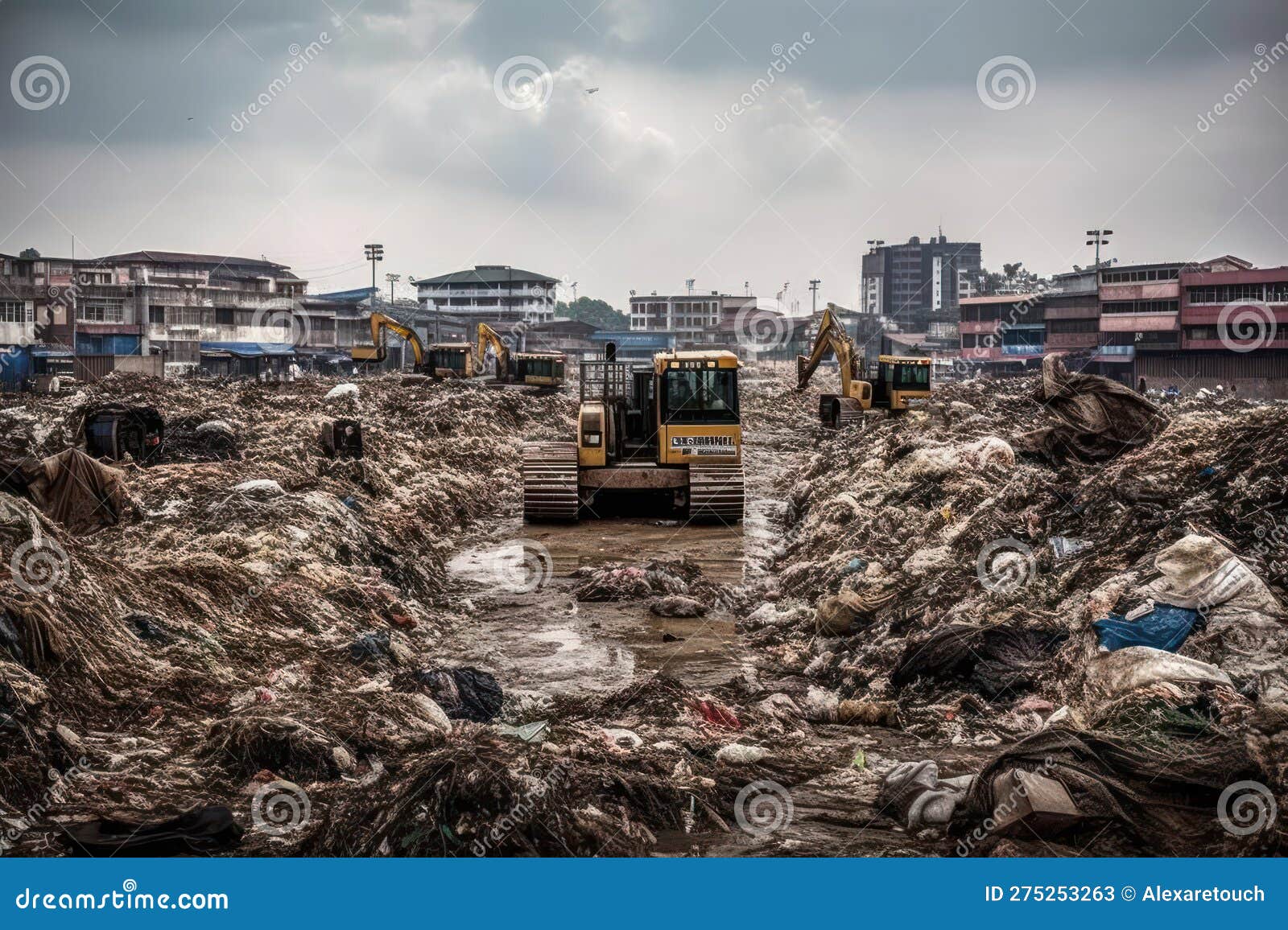 The Work of Special Equipment at the Garbage Dump. Bulldozers Remove ...