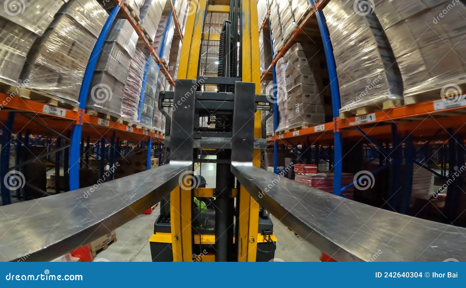 Work of Special Equipment in the Warehouse, Pov. the Work of a Forklift ...