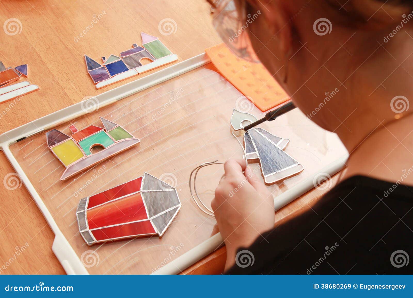 Work with stained glass stock image. Image of solderingiron - 38680269