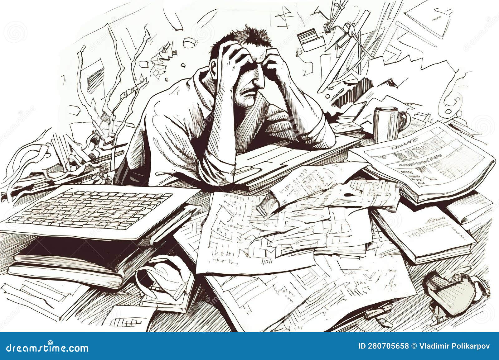 Work Stress Drawing. Generated by AI Stock Illustration - Illustration ...
