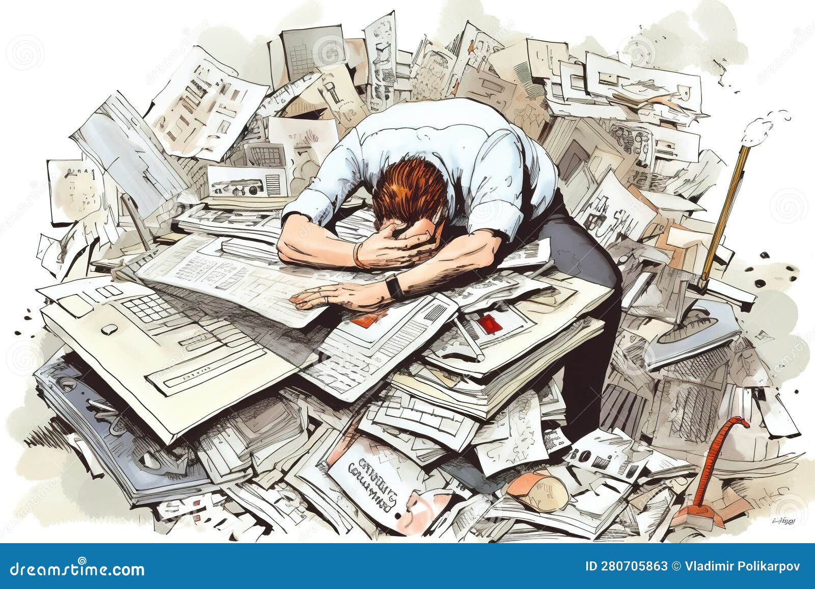 Work Stress Drawing. Generated by AI Stock Illustration - Illustration ...
