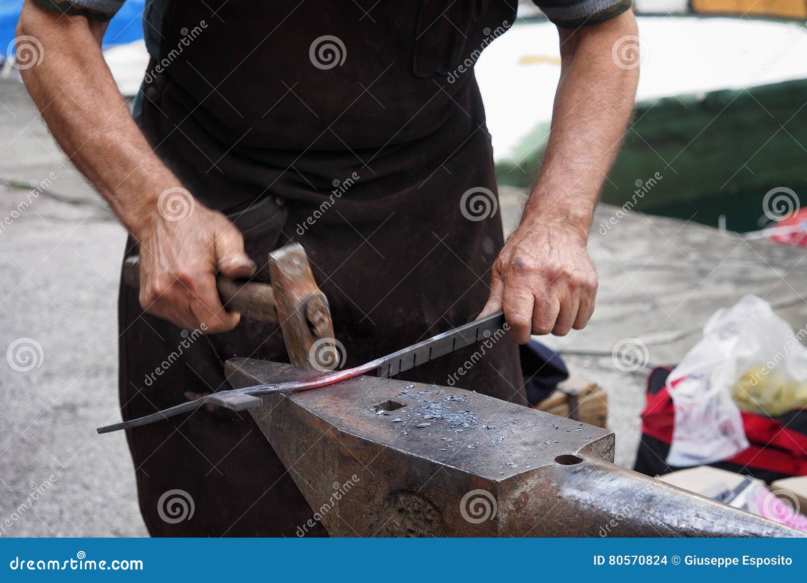 Work. Striking a Piece of Hot Iron. Stock Photo - Image of fire ...