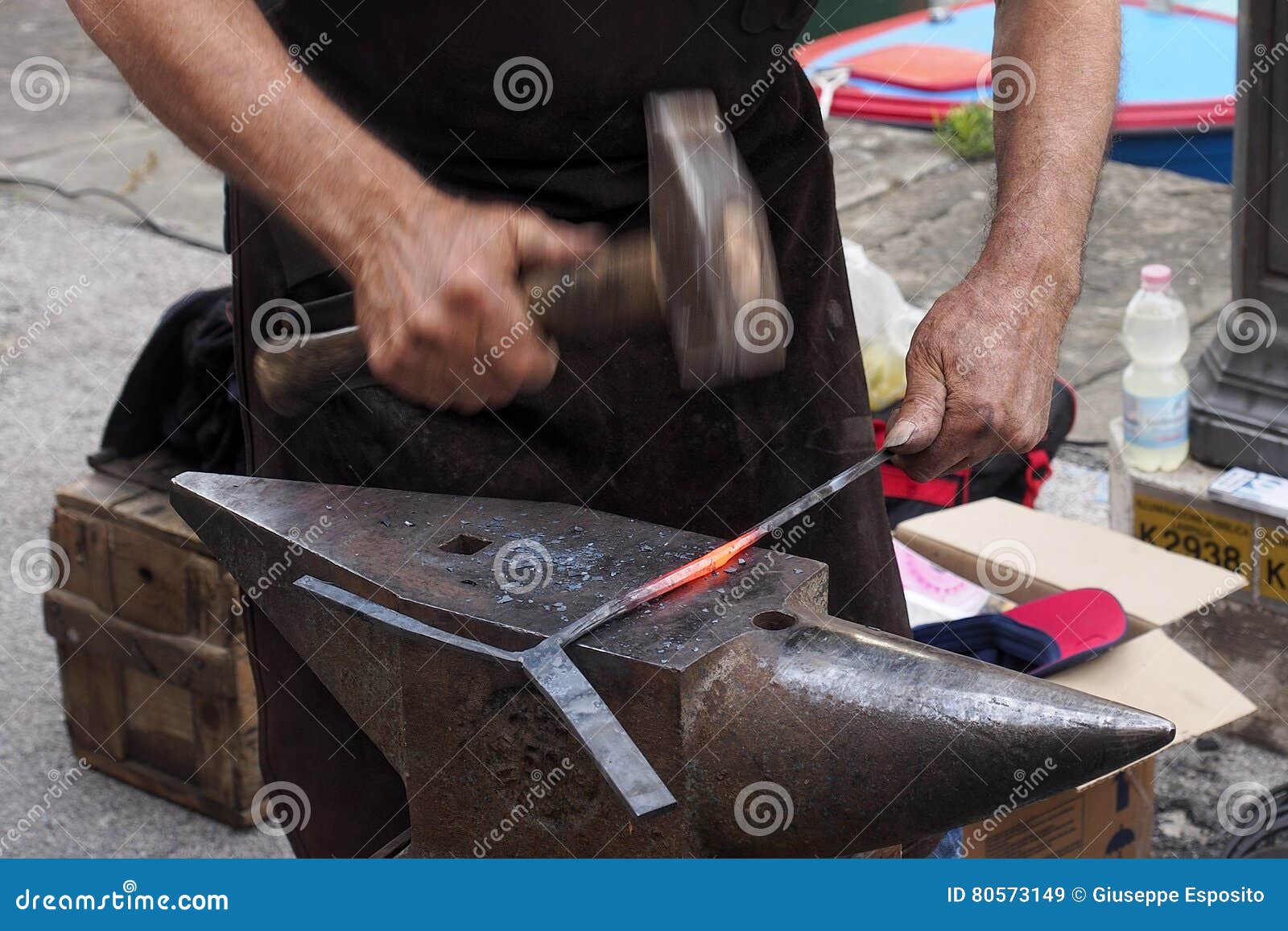 Work. Striking a Piece of Hot Iron Stock Image - Image of outdoors ...