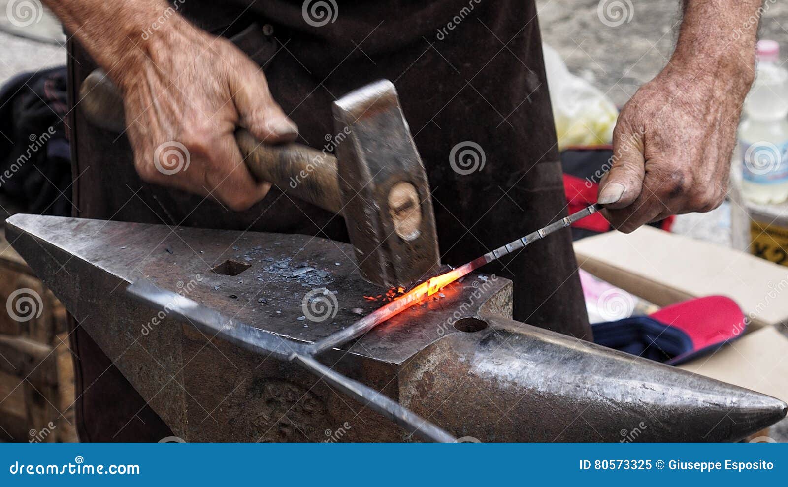 Work. Striking a Piece of Hot Iron. Stock Image - Image of skill, smith ...