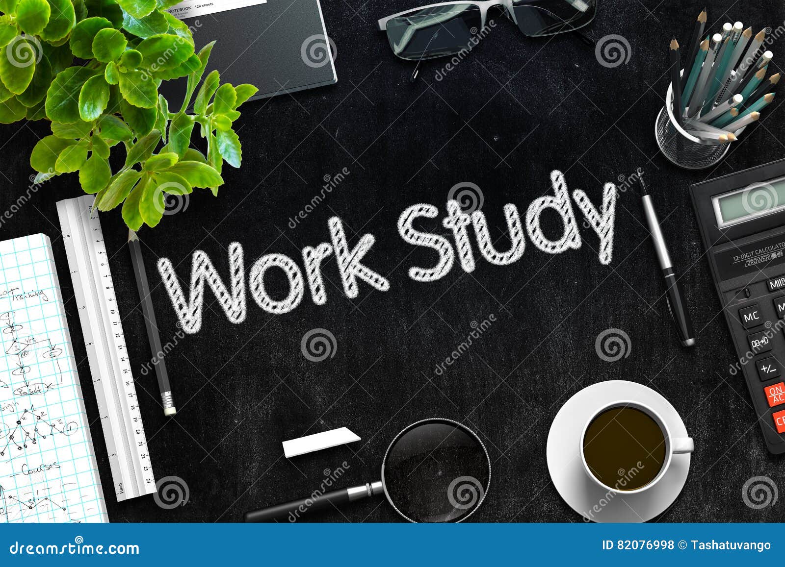 Work Study Handwritten on Black Chalkboard. 3D Rendering. Stock ...