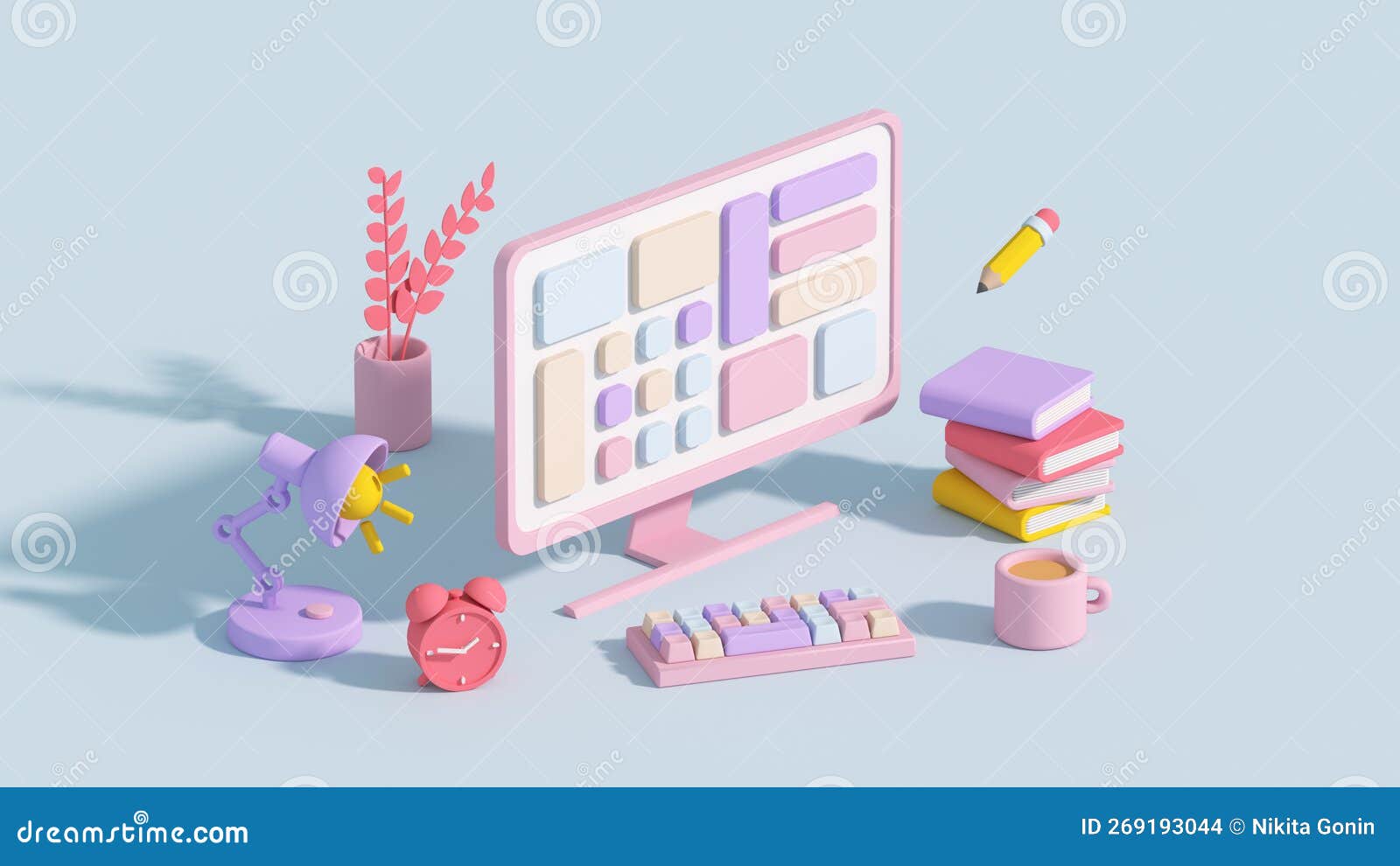 Work or Study Productivity Concept 3D Render Illustration Stock ...