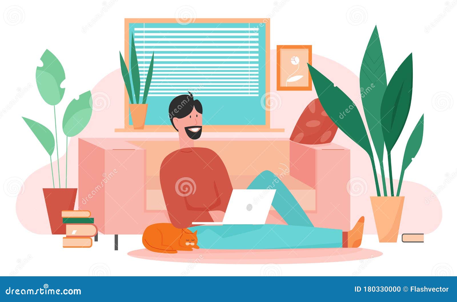 Work, Study or Rest at Home Character Flat Vector Illustration, Home ...