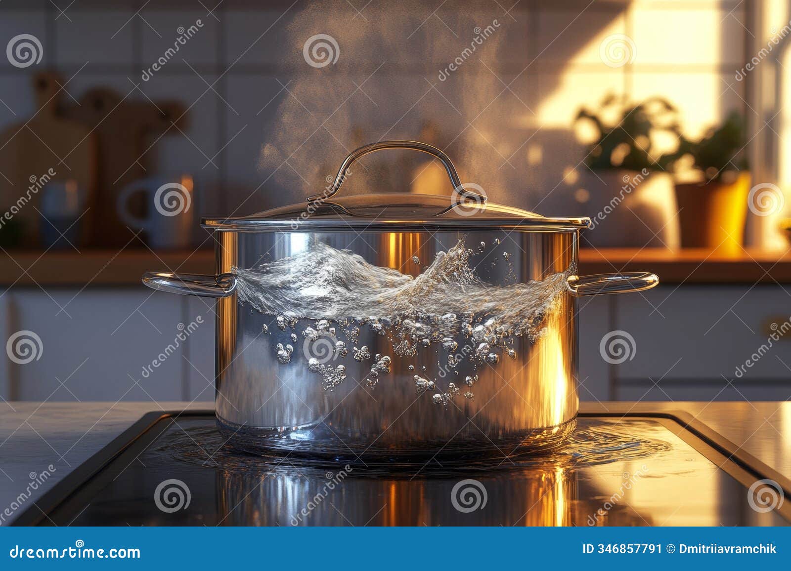 The Work Surface of the Kitchen Has a Stainless Steel Pan Covered with ...