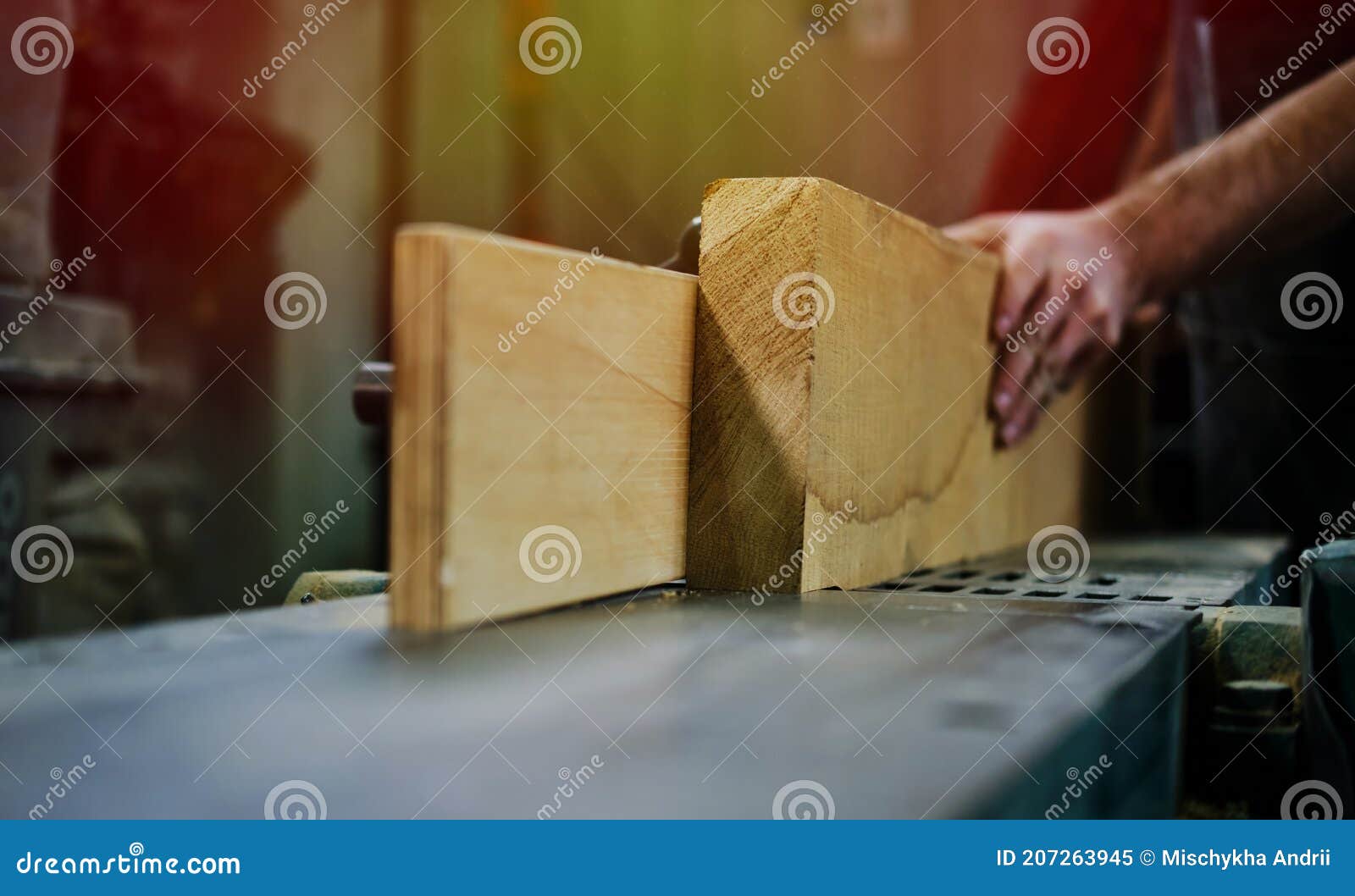 Work Table of a Carpenter with a Gouge and a Pile of Wood Chips ...