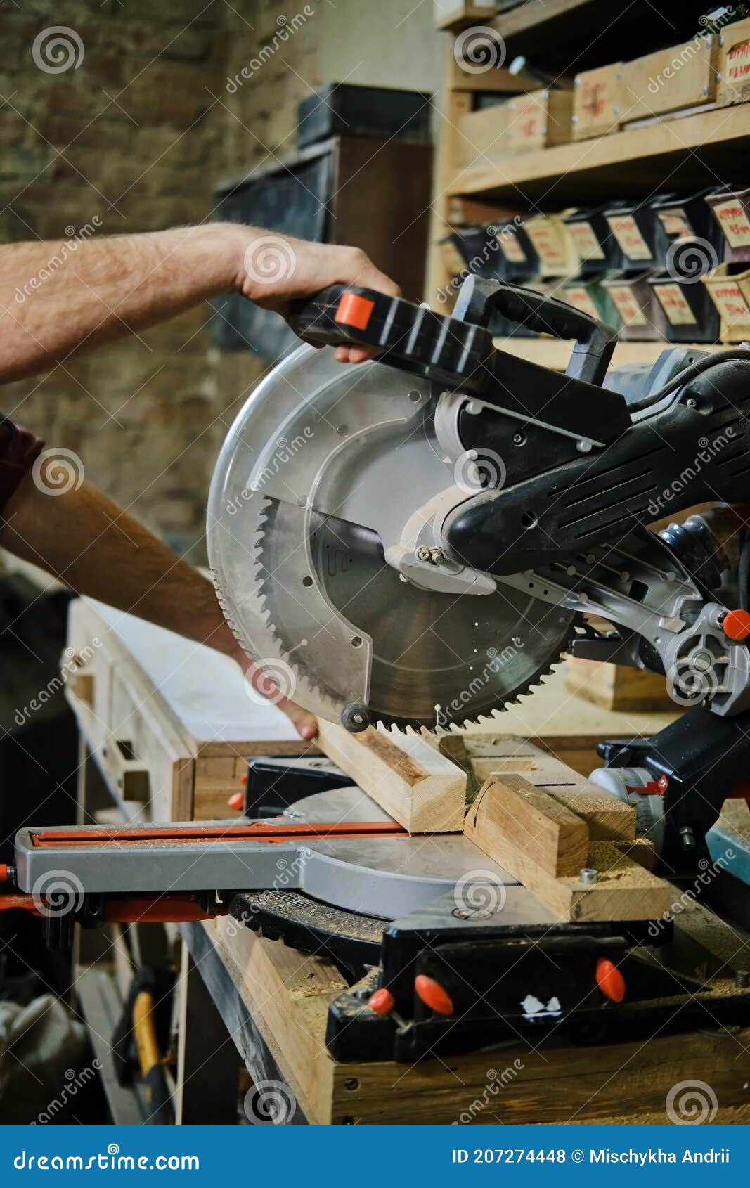 Work Table of a Carpenter with a Gouge and a Pile of Wood Chips ...