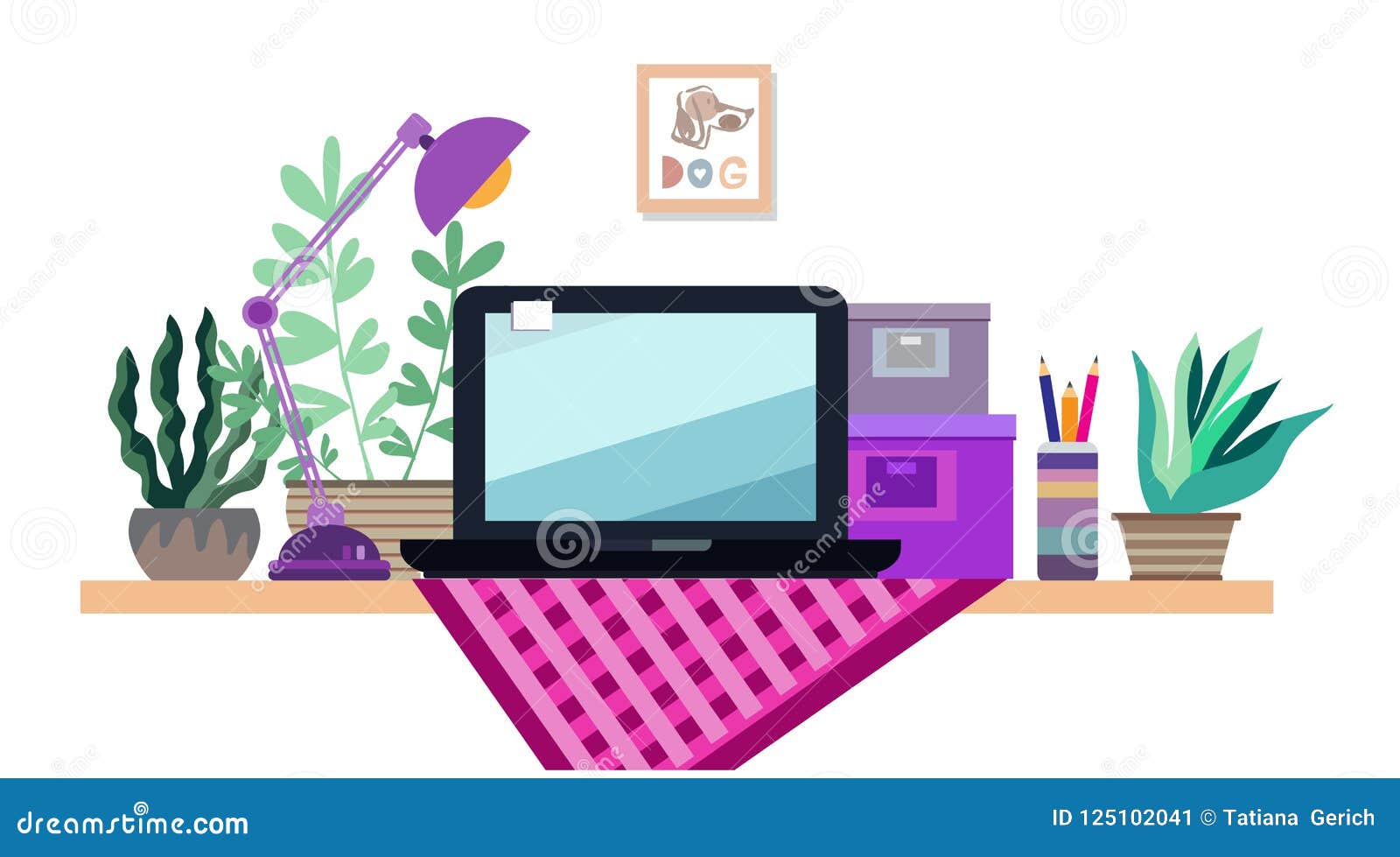 Work table with computer1 stock vector. Illustration of curtain - 125102041