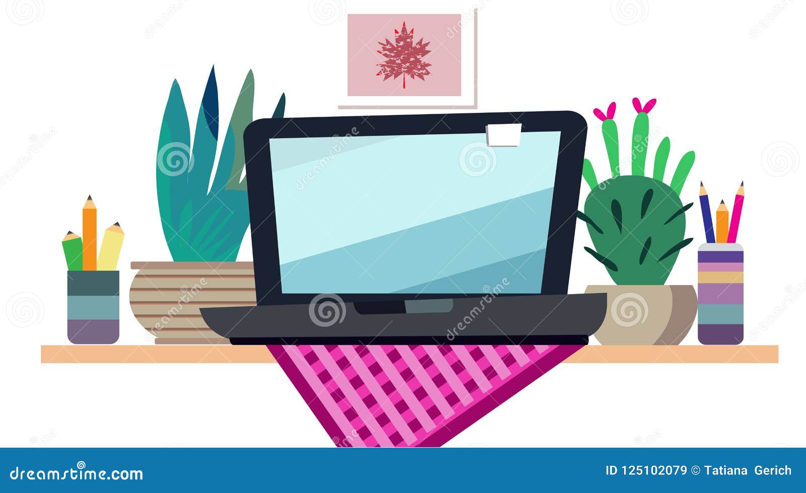 Work table with computer2 stock vector. Illustration of flat - 125102079