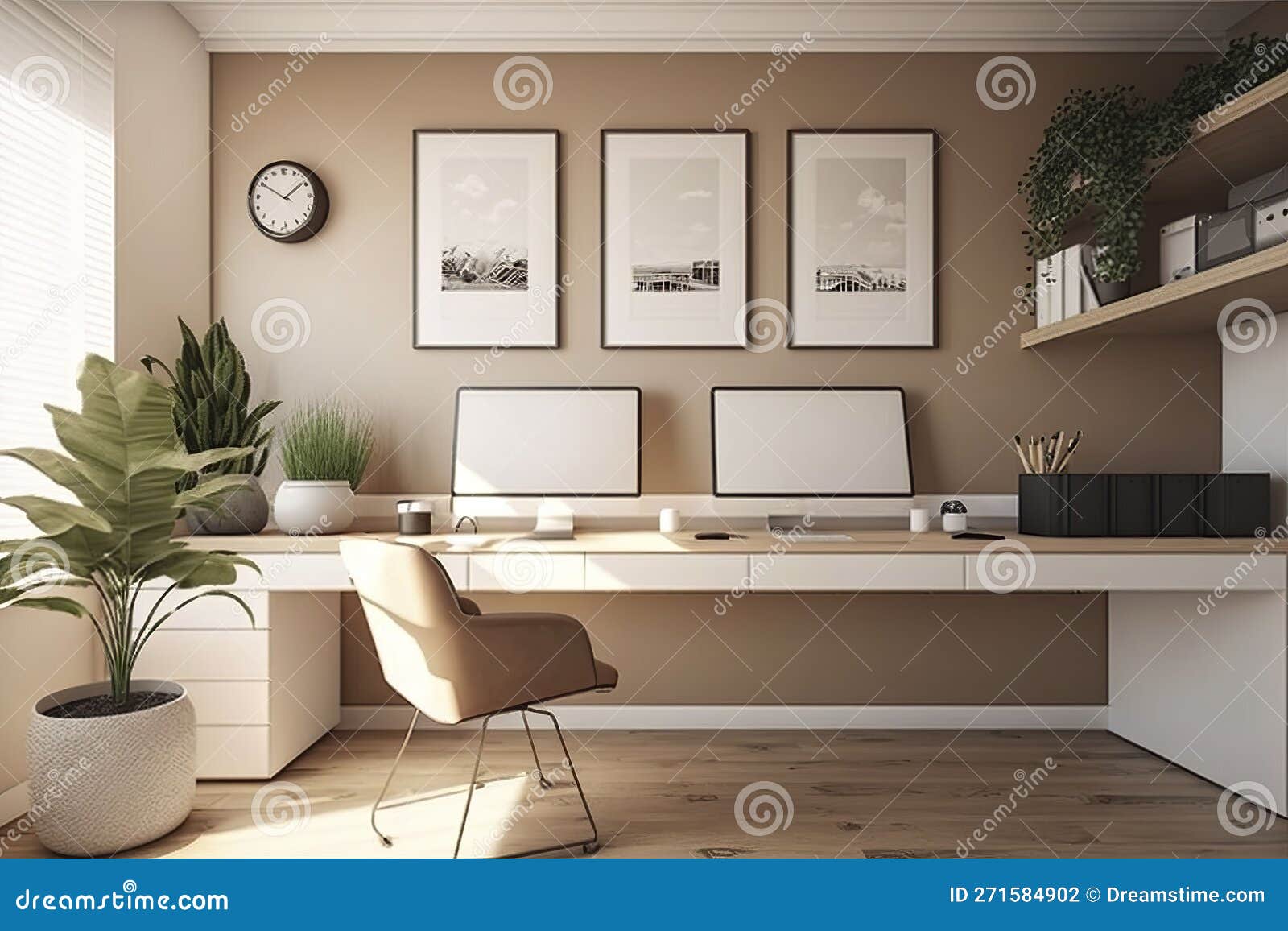 Work Table with Computers. Modern Interior of a Cozy Workplace Stock ...