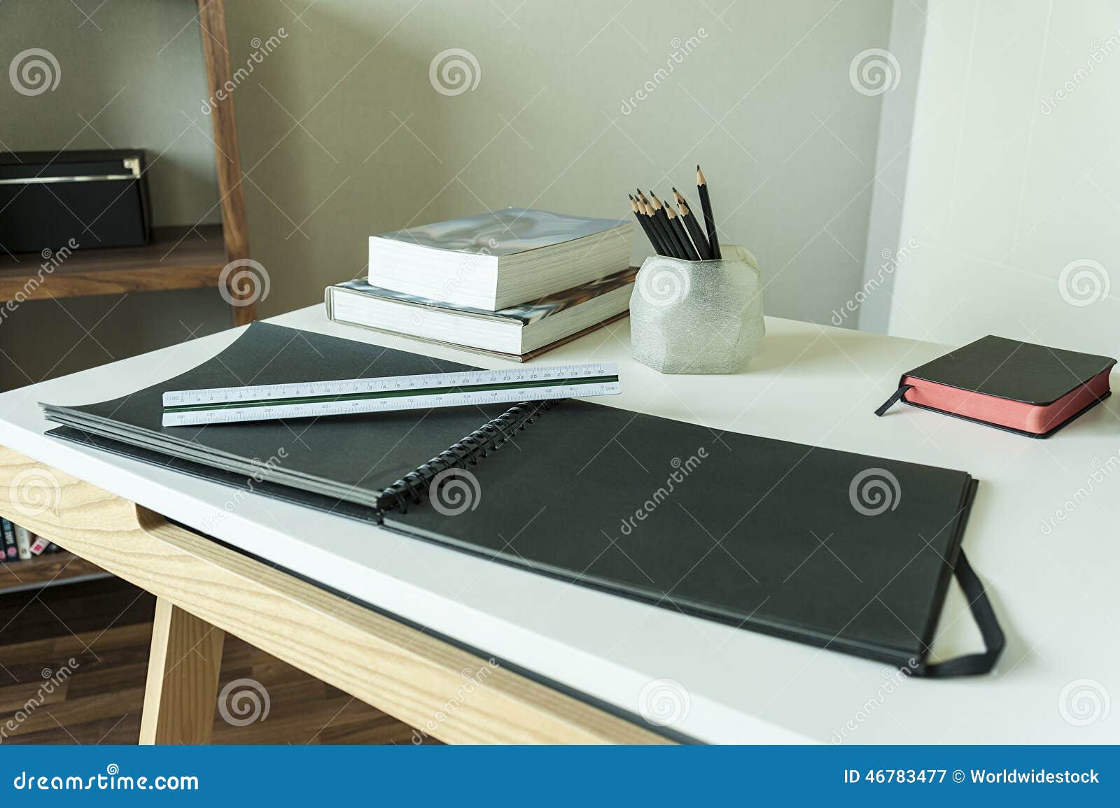 Work Table with Measuring Tools ,pencil and Book Stock Image - Image of ...