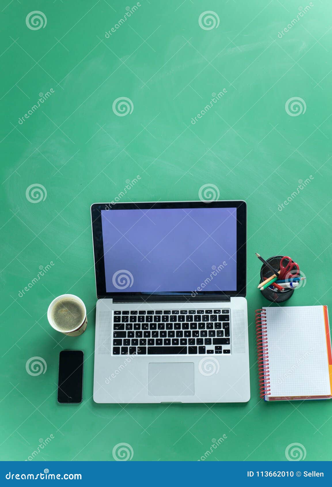 Work Table Space with Laptop Computer , Flat Lay Stock Photo - Image of ...