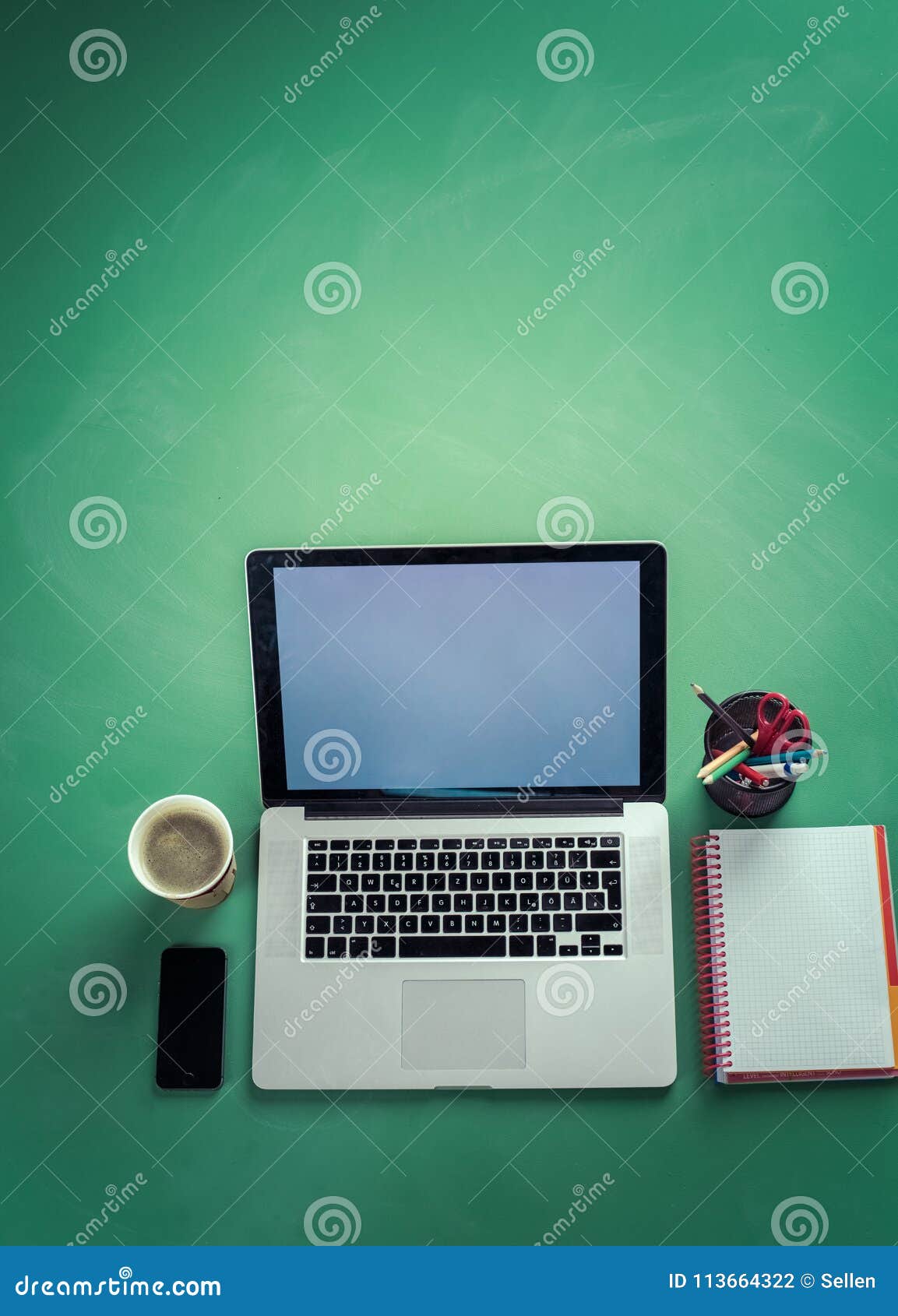 Work Table Space with Laptop Computer , Flat Lay Stock Photo - Image of ...