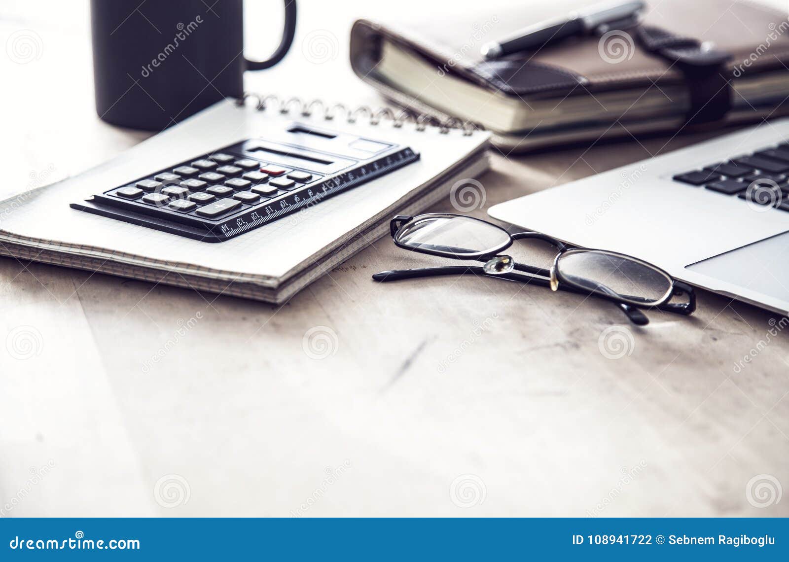 Working Table on Wooden Background Stock Photo - Image of background ...