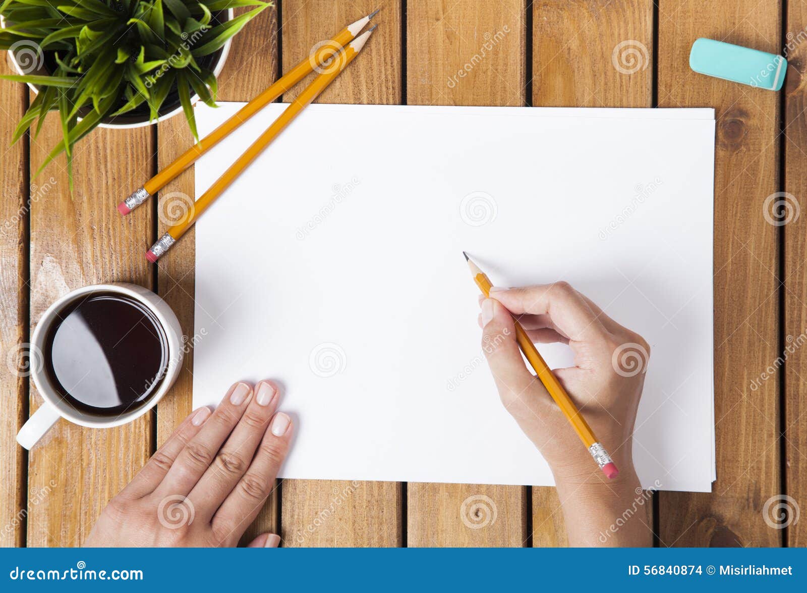 Work on the table stock photo. Image of busy, desk, flowerpot - 56840874