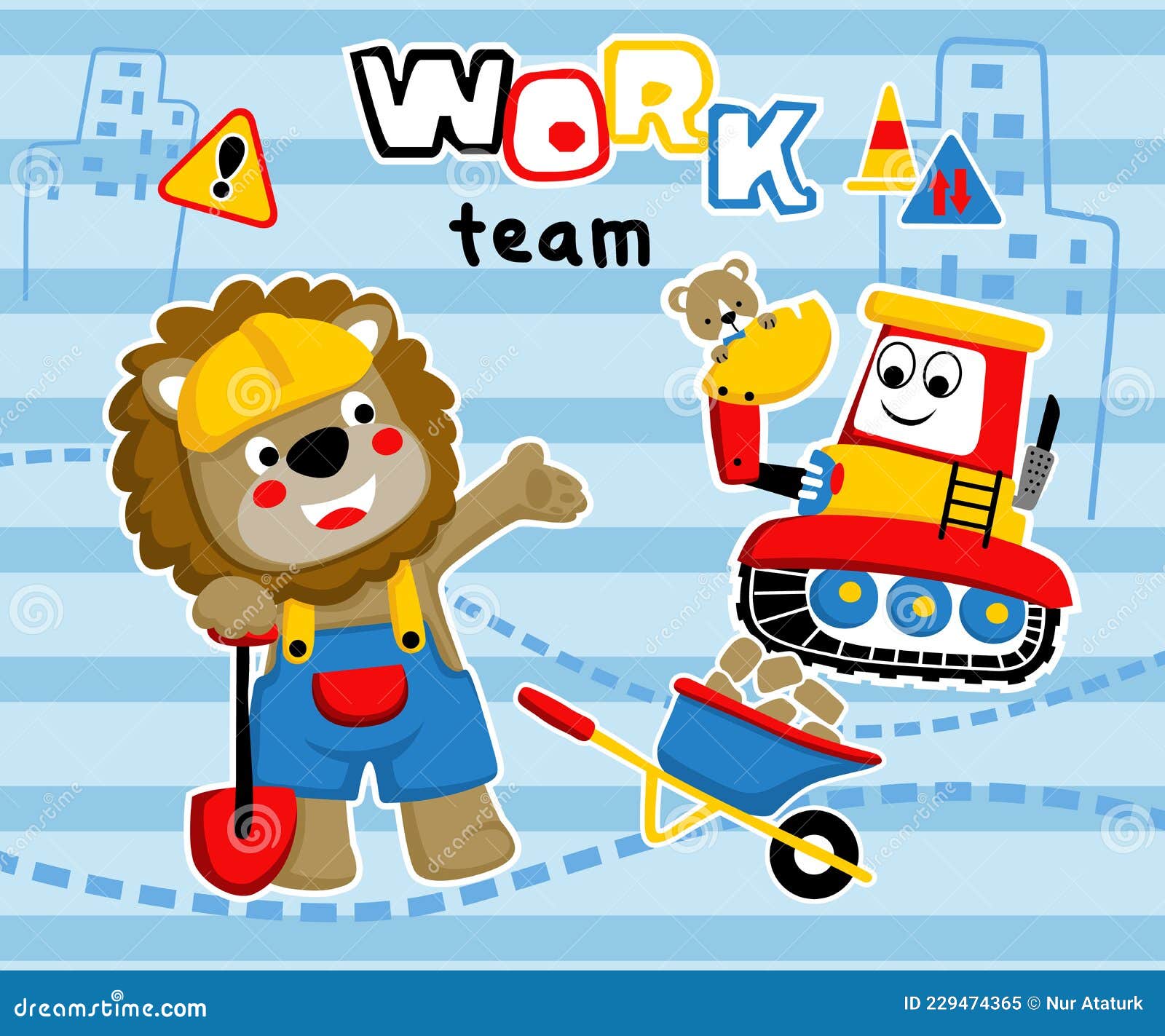 Work Team Cartoon with Cute Animals and Funny Digger Stock Vector ...