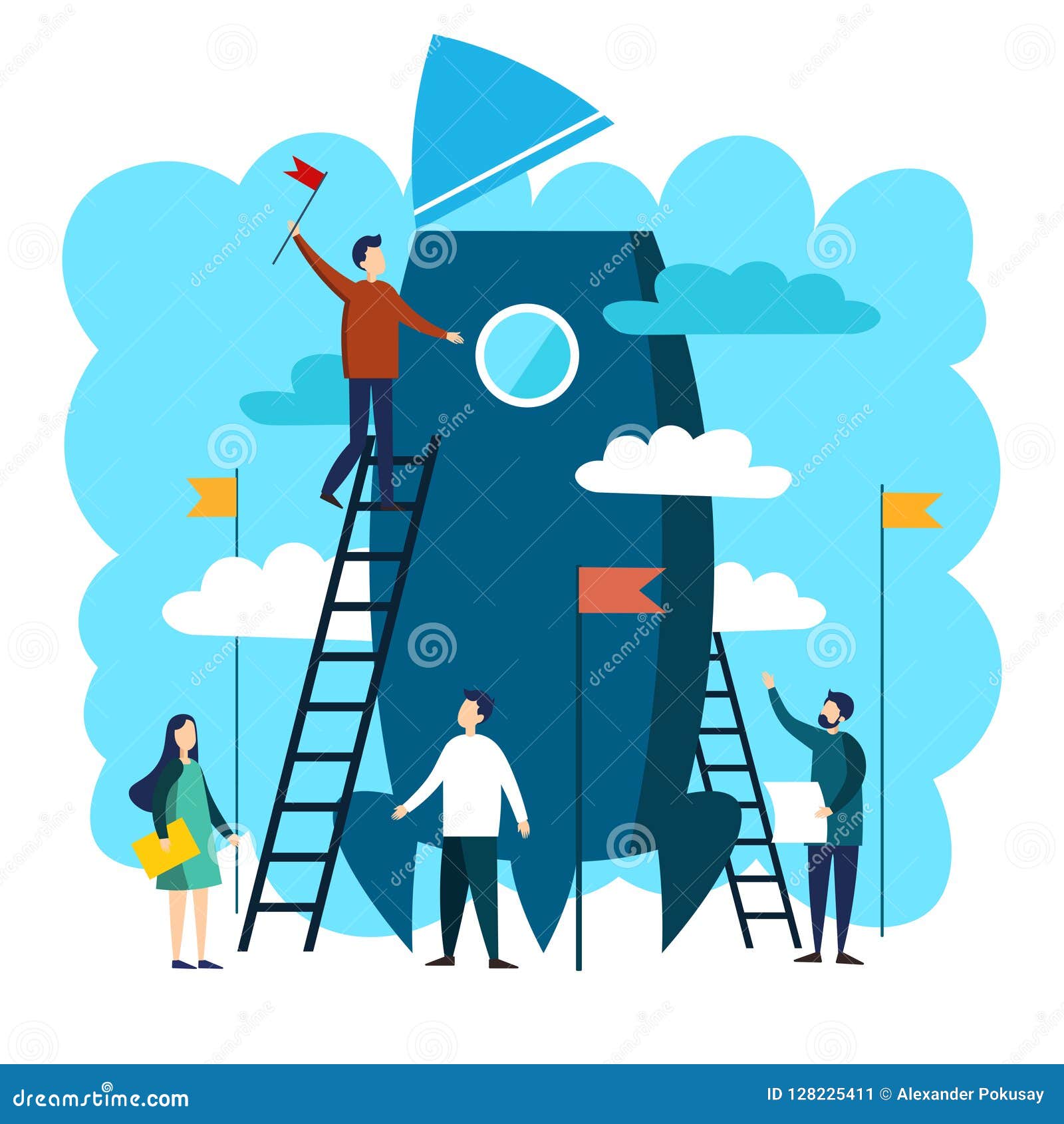 Work Team Constructing Rocket Vector Stock Vector - Illustration of ...
