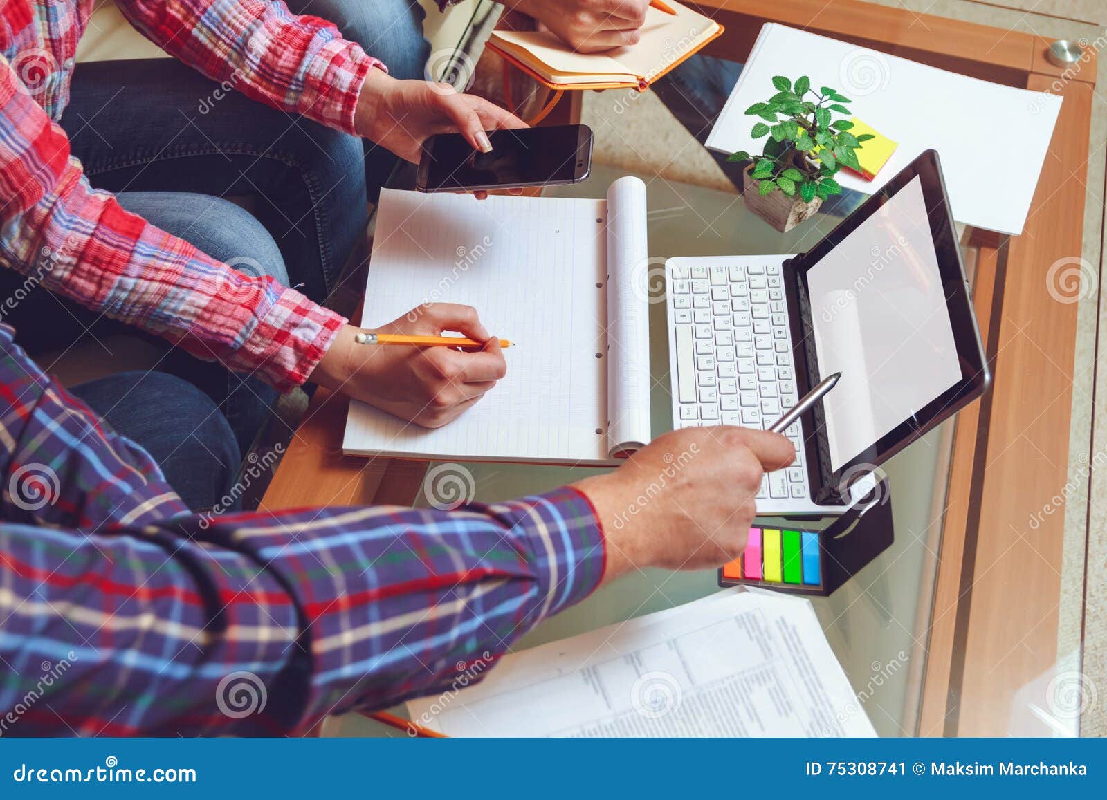 The Work Team of Designers at a Cafe Stock Image - Image of cooperation ...