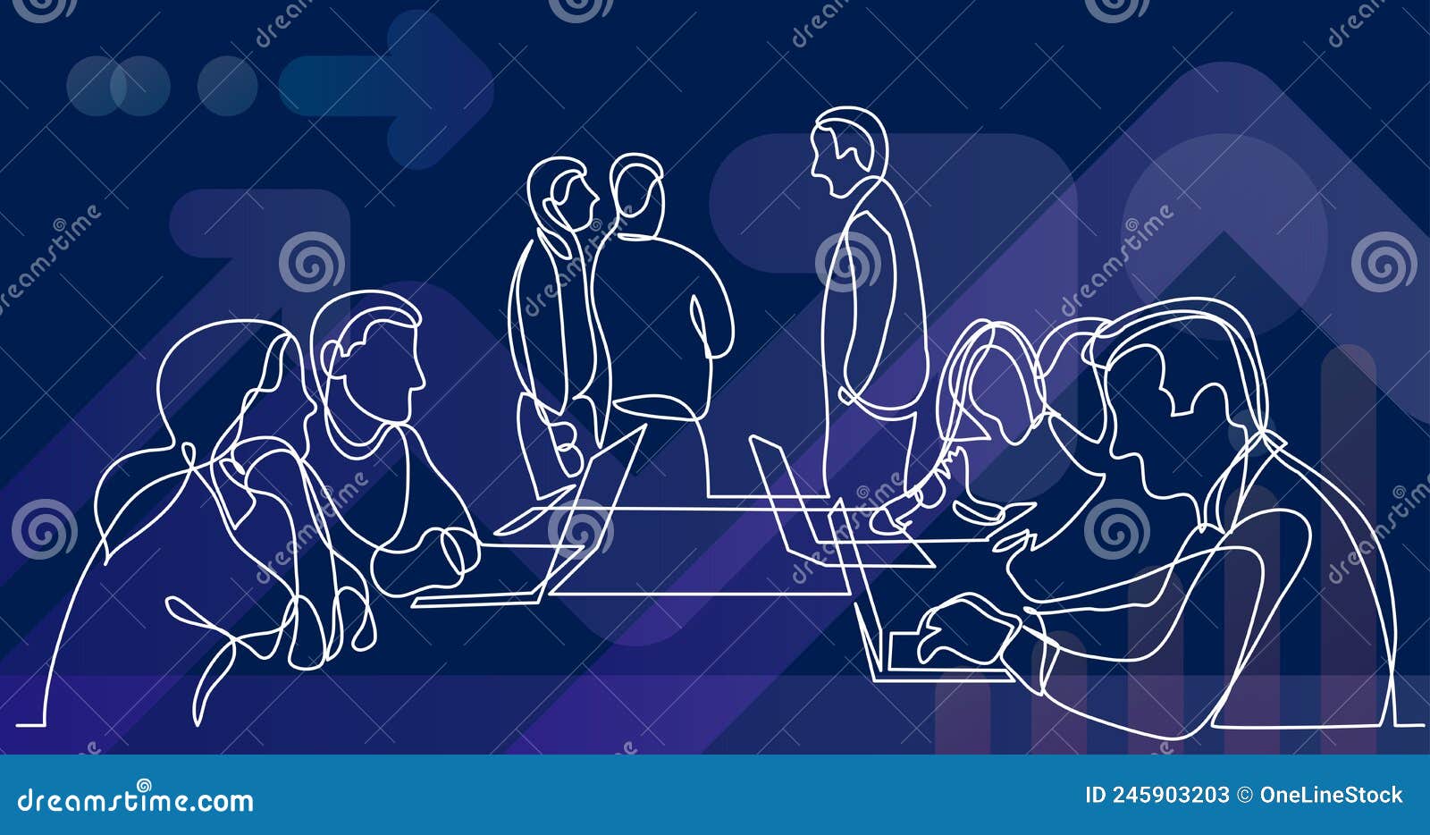 Work Team Discussion in Conference Room - Single Line Drawing Stock ...