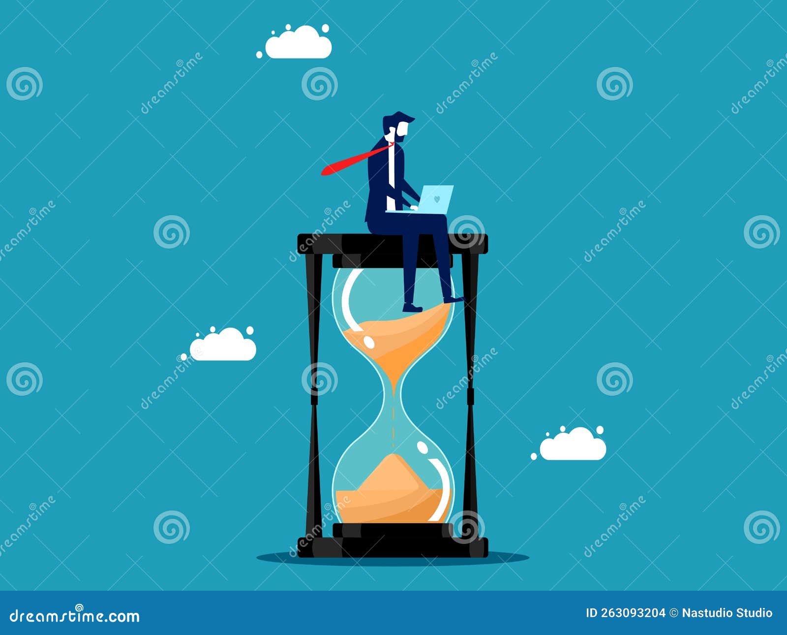 Work with Time Businessman Working on Hourglass. Business Concept ...