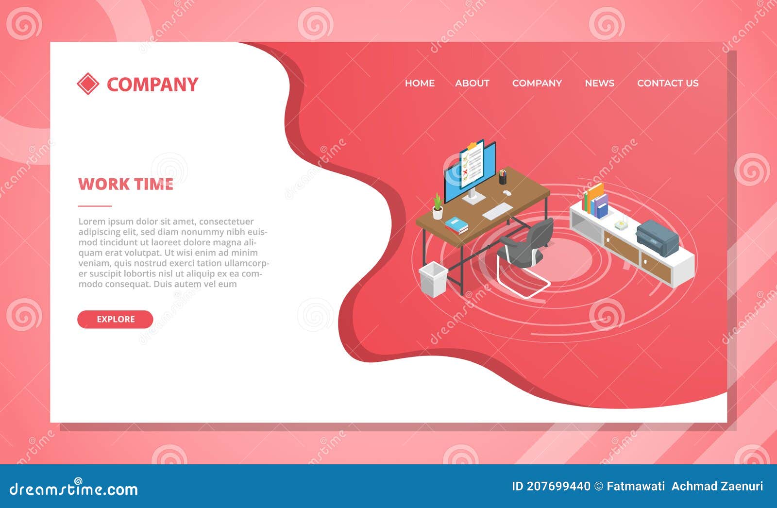 Work Time Concept for Website Template or Landing Homepage Design with ...
