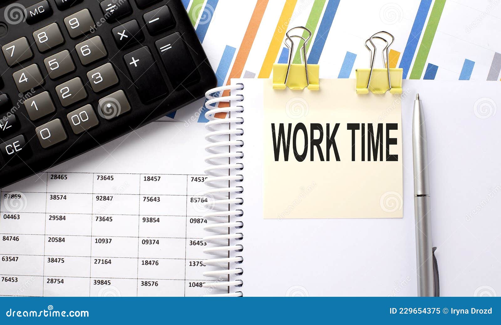 WORK TIME Text, Written on a Sticker with Calculator,pen on the Chart ...