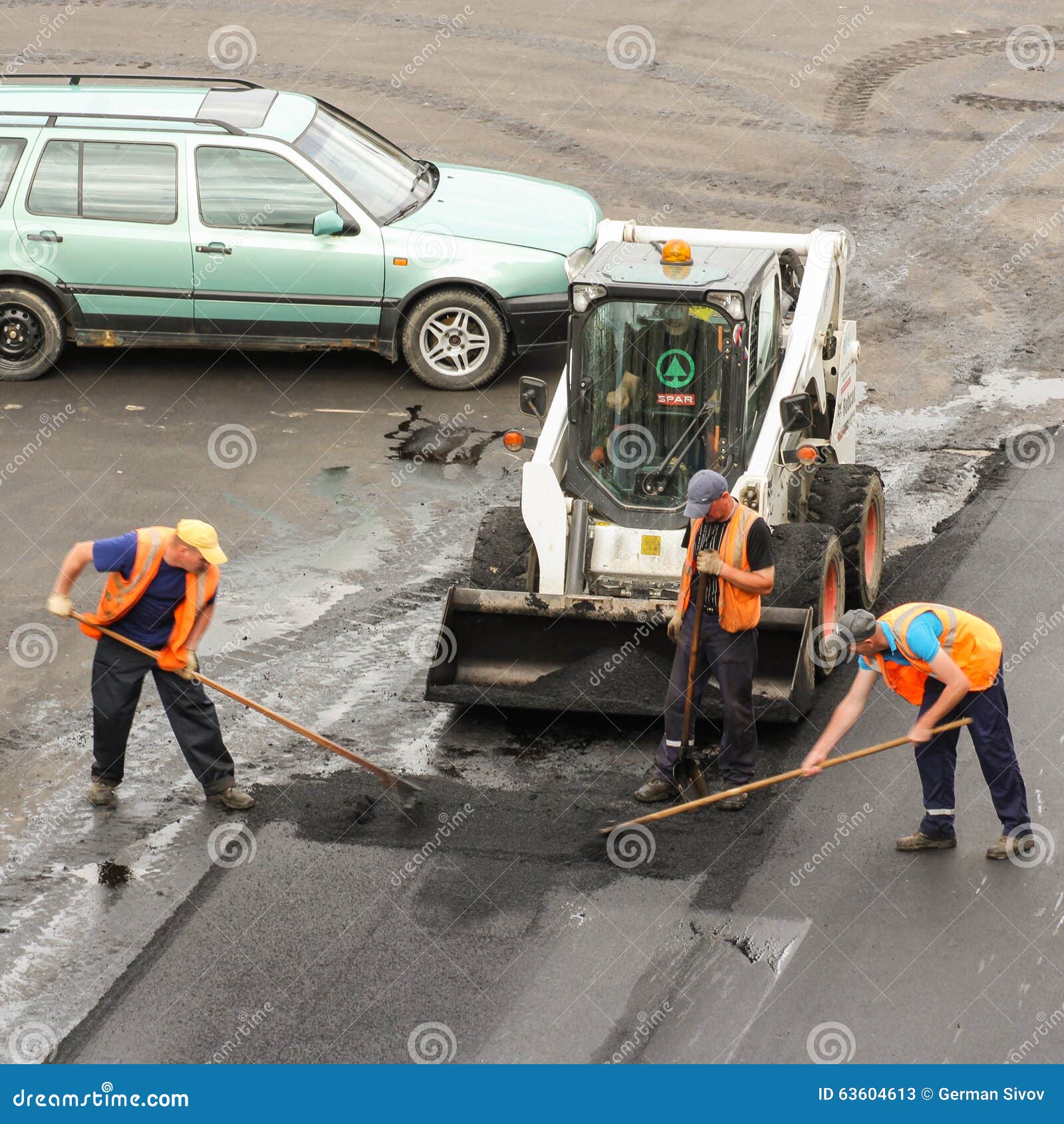 Work to level asphalt. editorial stock photo. Image of road - 63604613