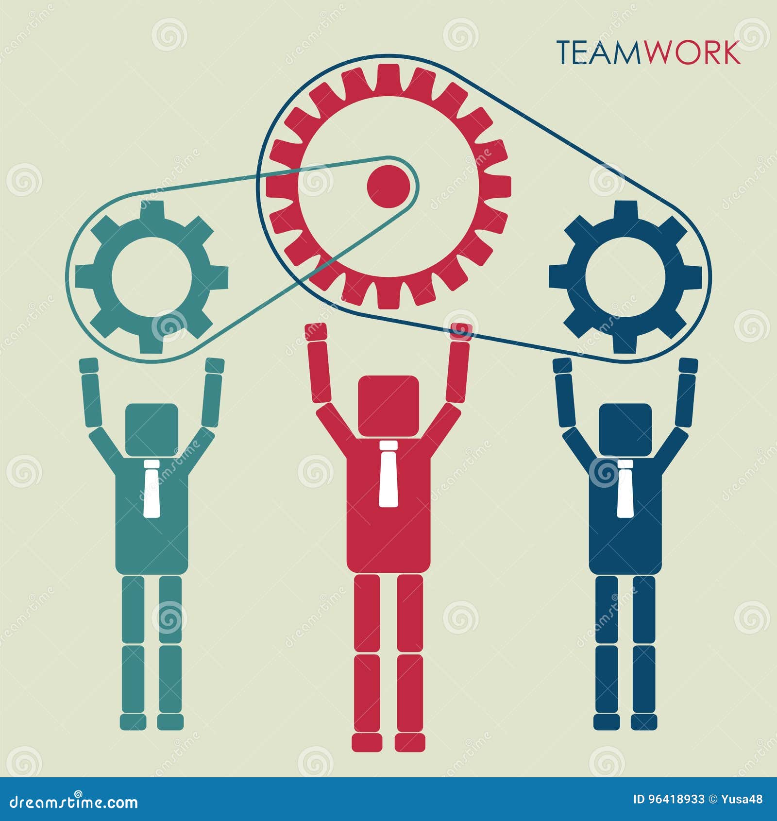 Work Together with Gear System. Teamwork Concept. Vector Illustration ...
