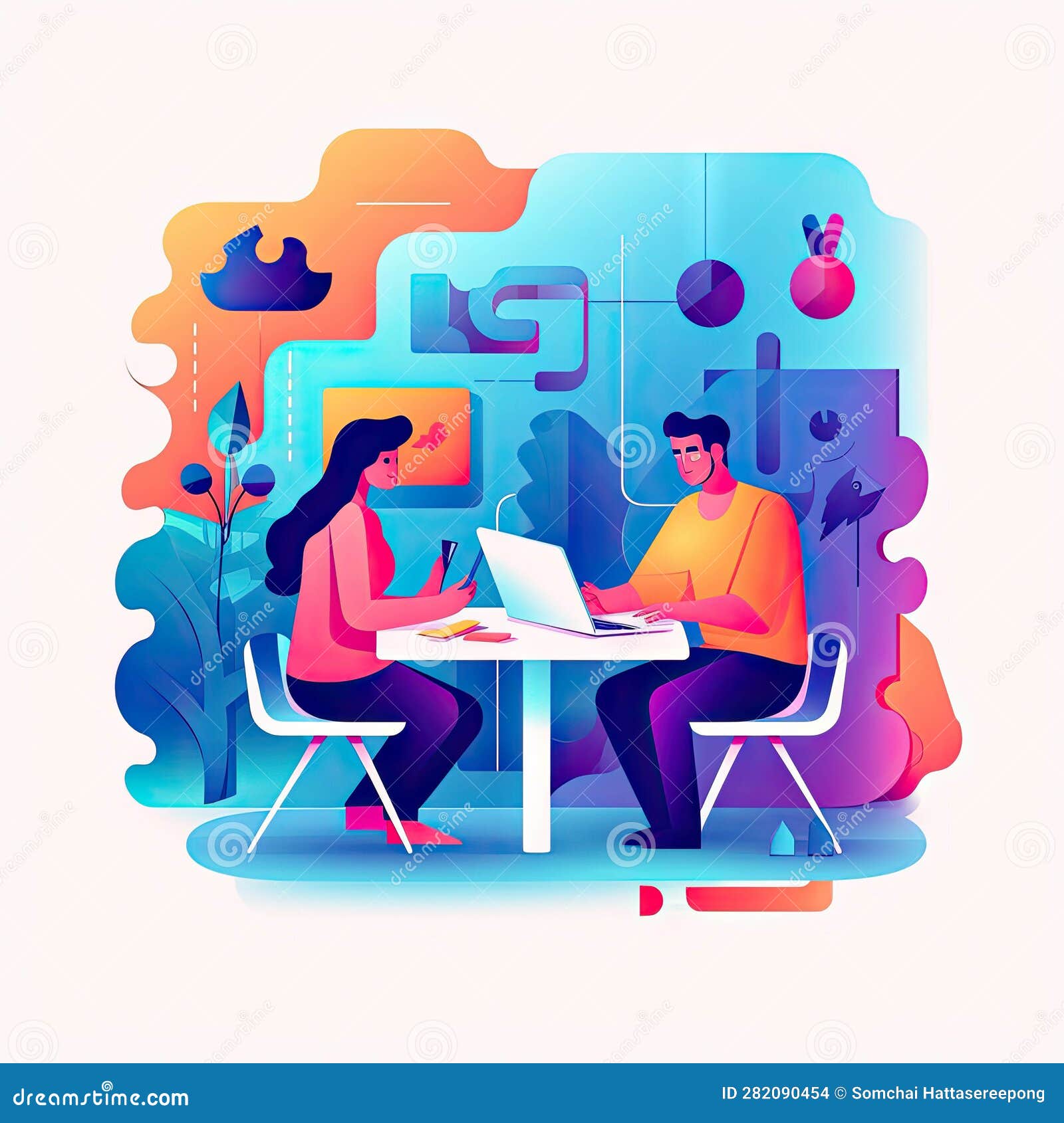 Work Together for Tech Company Illustration Generated with AI Stock ...